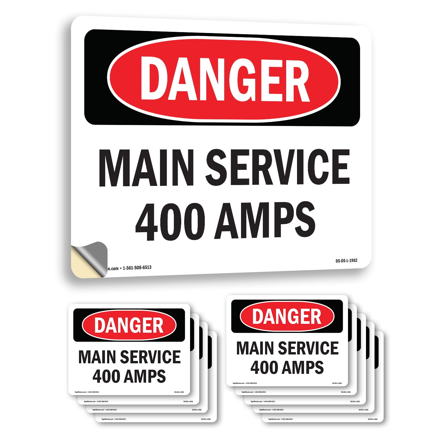 Main Service 400 Amps OSHA Danger Vinyl Decal Label 7 Inch x 5 Inch ...
