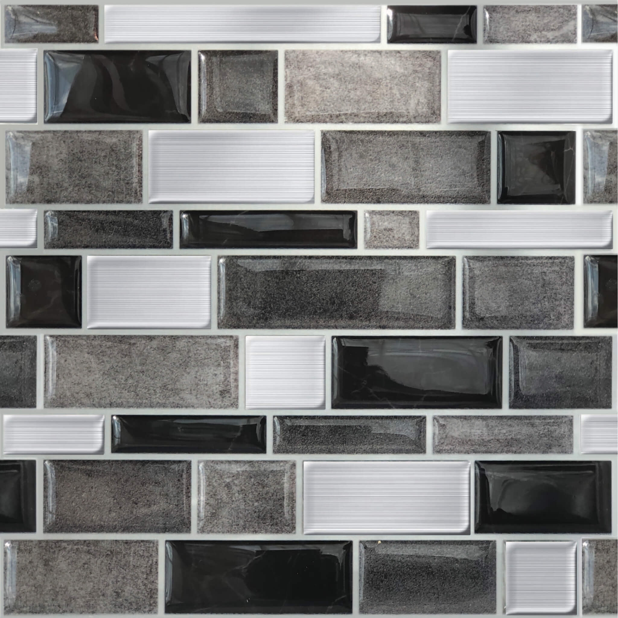 Main Street 10.5" x 10.5" Silver & Black Mosaic Vinyl Peel and Stick ...