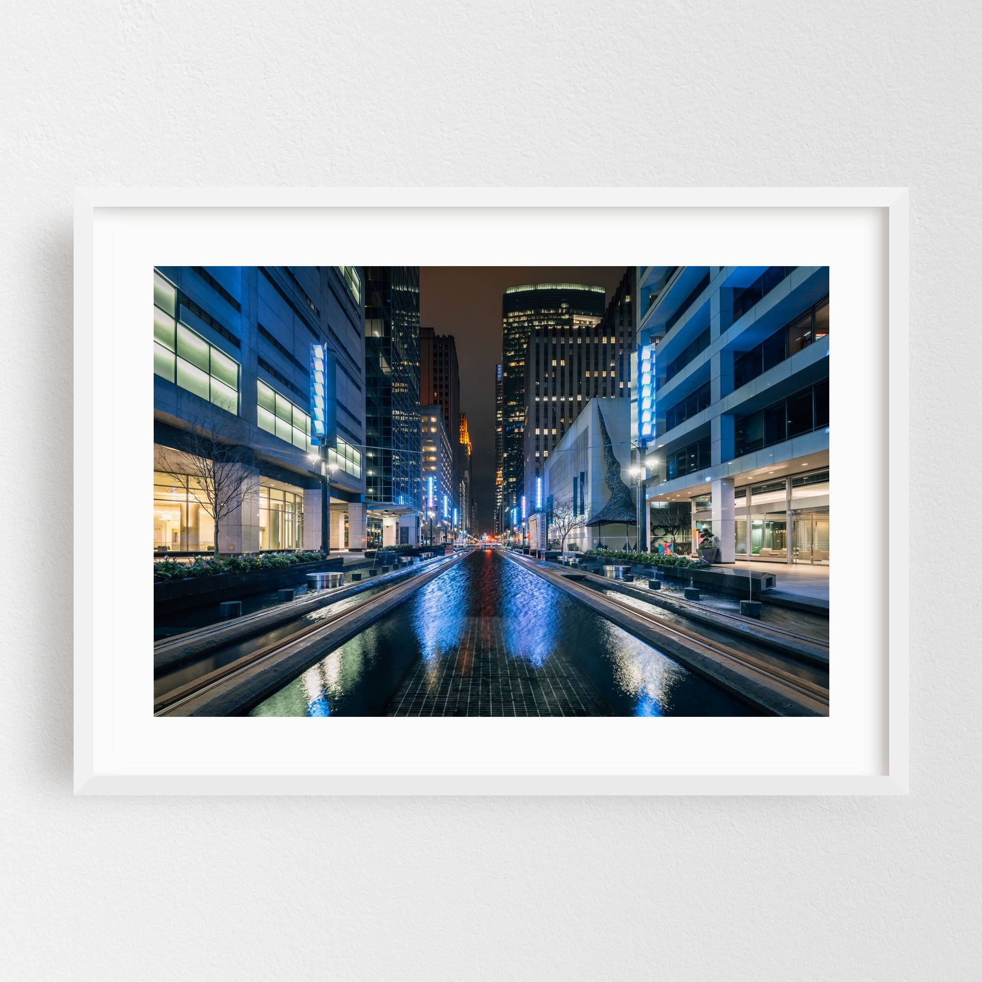 Main Street Square 01 - Houston Texas Photography White Framed Wall Art ...