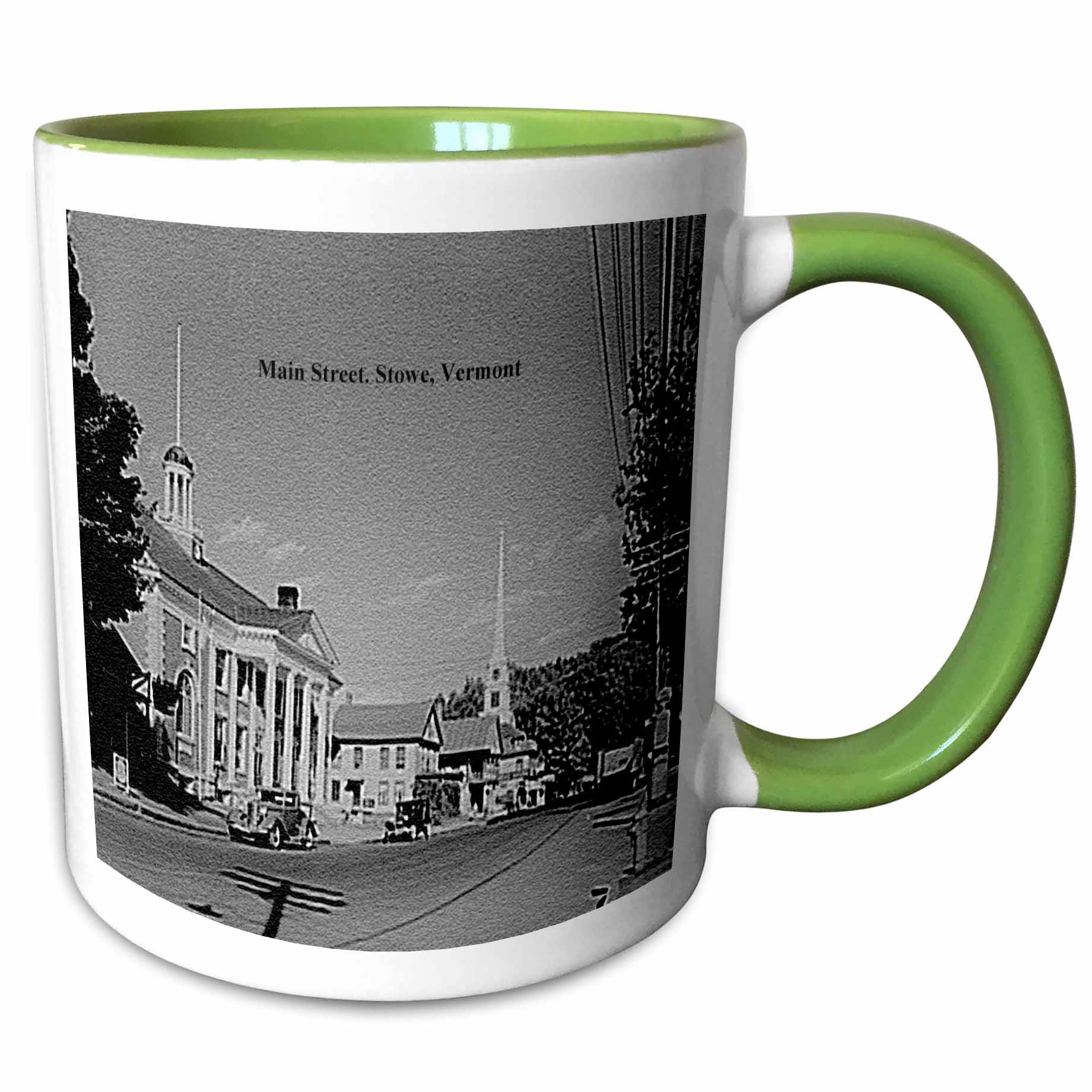 Main Street. Stowe, Vermont (Vintage) 15oz Two-Tone Green Mug mug ...