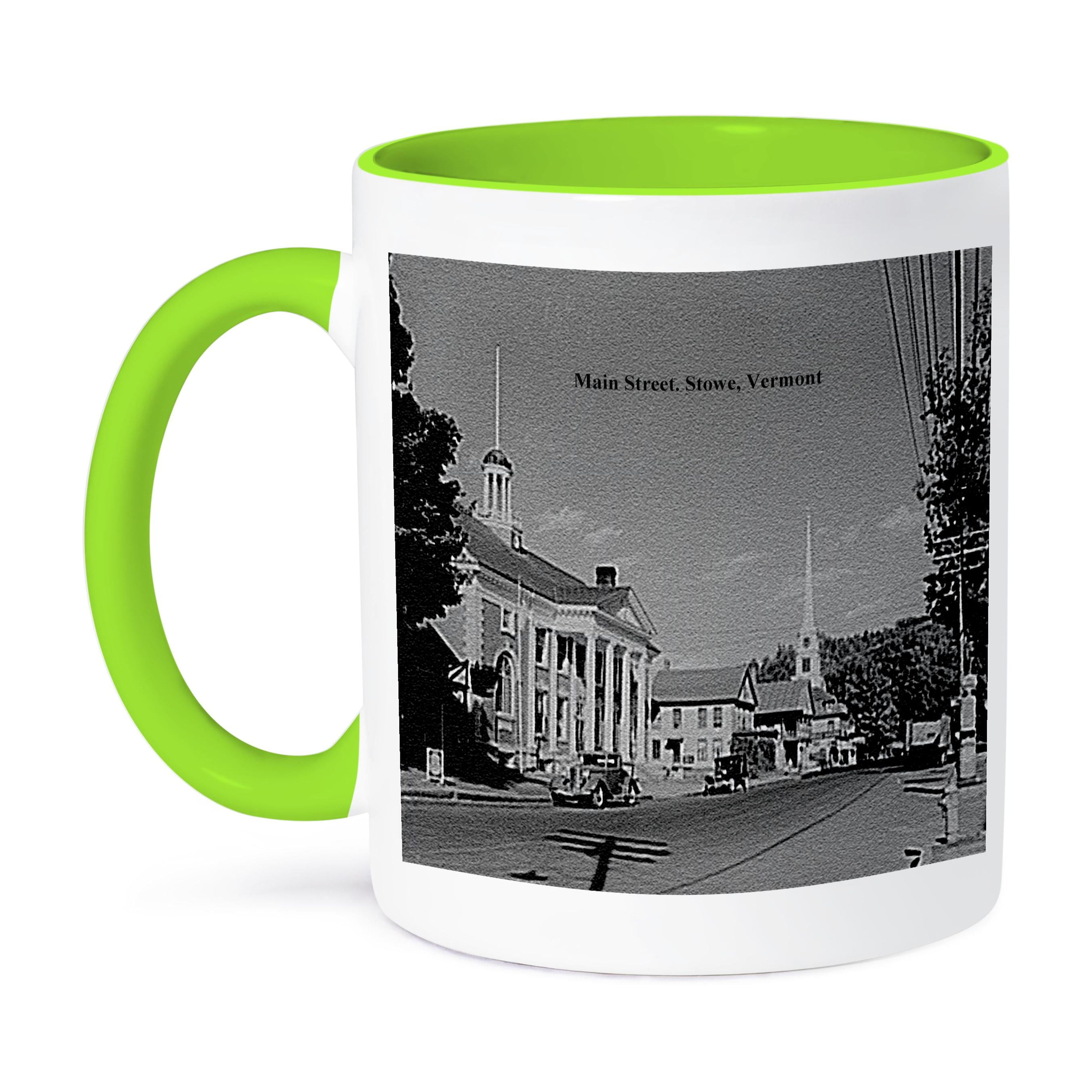3dRose, Main Street. Stowe, Vermont (Vintage), 15oz Two-Tone Green Mug ...