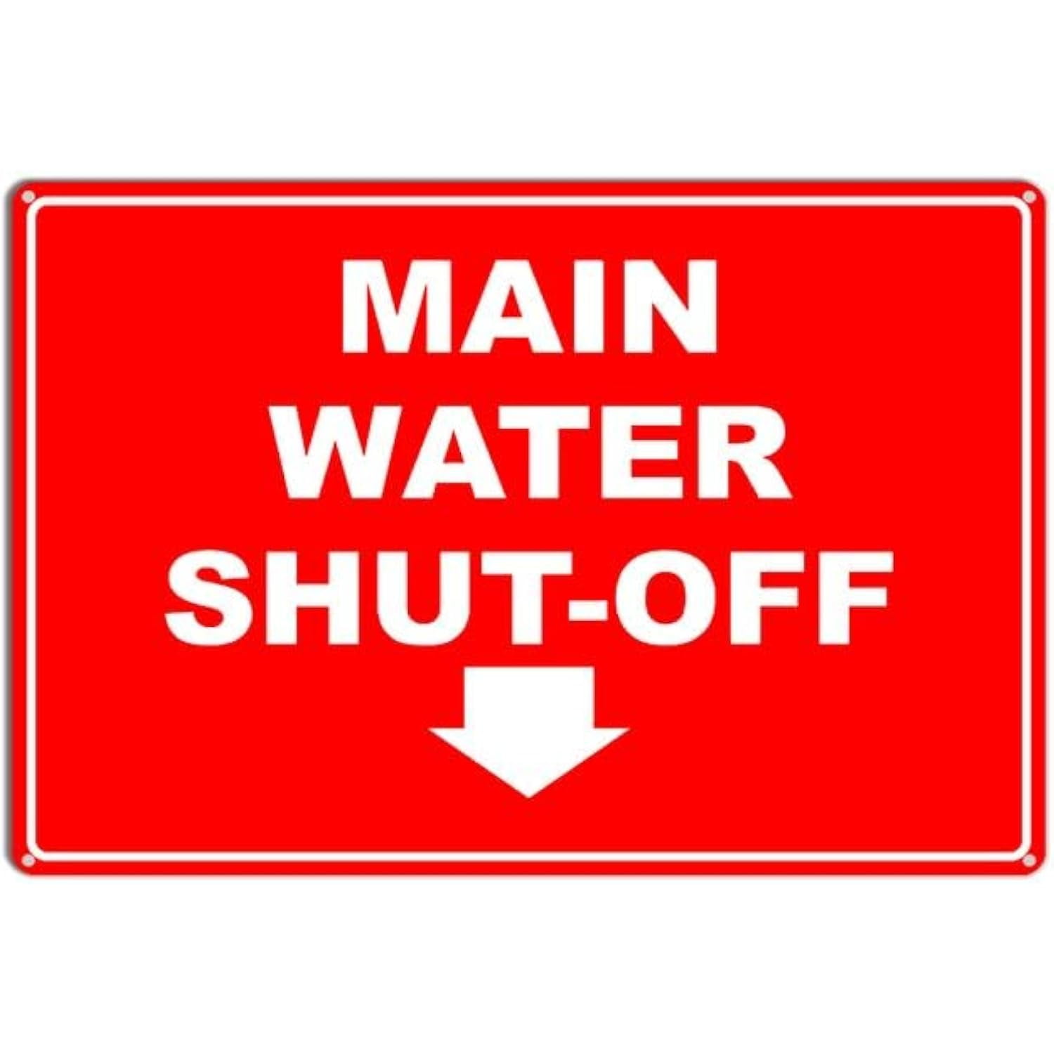 Main Water Shut-Off Arrow Down Sign - Caution Safety Aluminum Warning ...