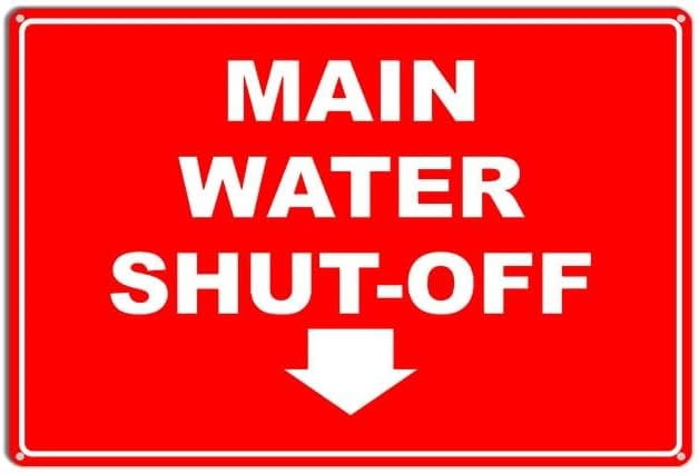 Main Water Shut-Off Arrow Down Sign - Caution Safety Signs, Aluminum ...