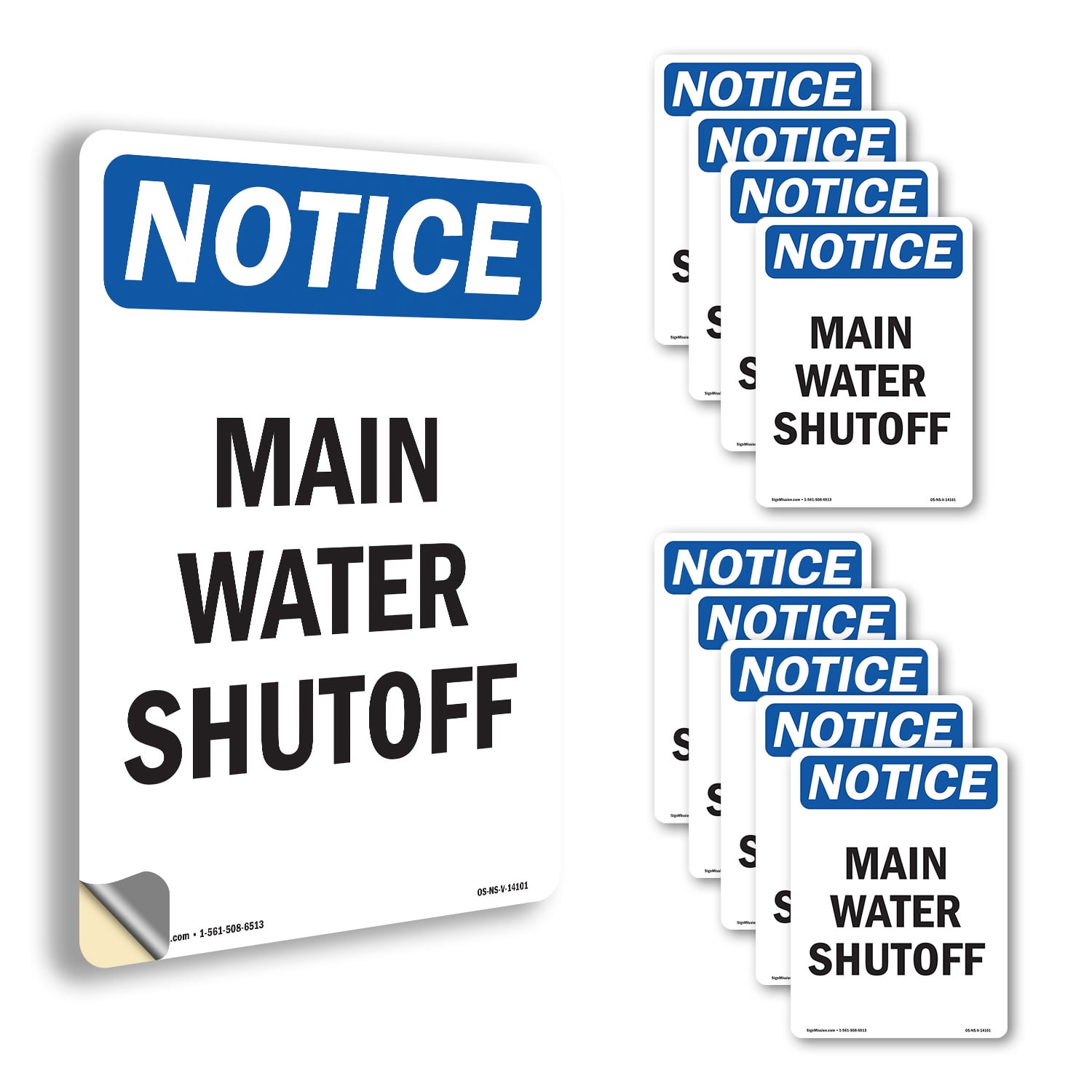 Main Water Shutoff OSHA Notice Vinyl Decal Label 10 Inch x 7 Inch - 10 ...