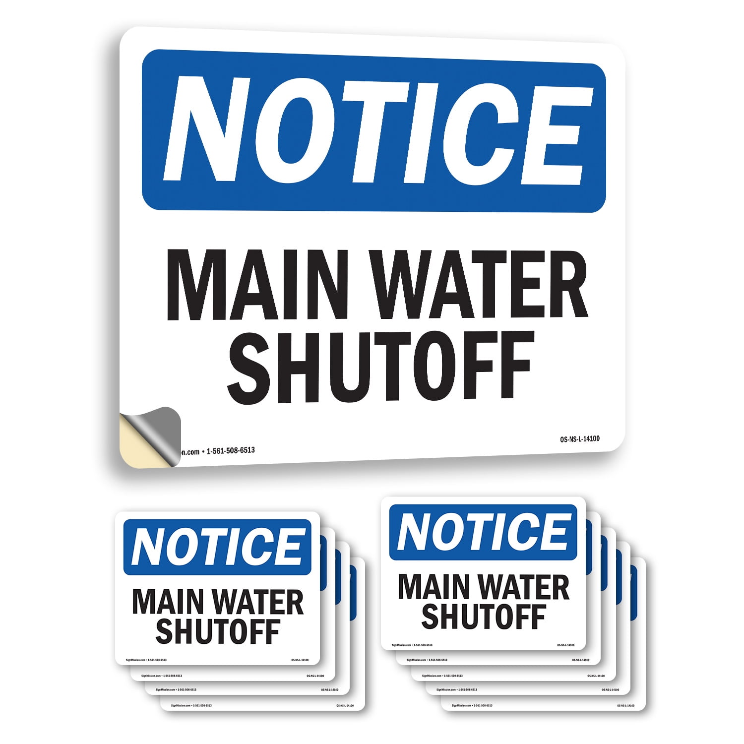 Main Water Shutoff OSHA Notice Vinyl Decal Label 10 Inch x 7 Inch - 10 ...
