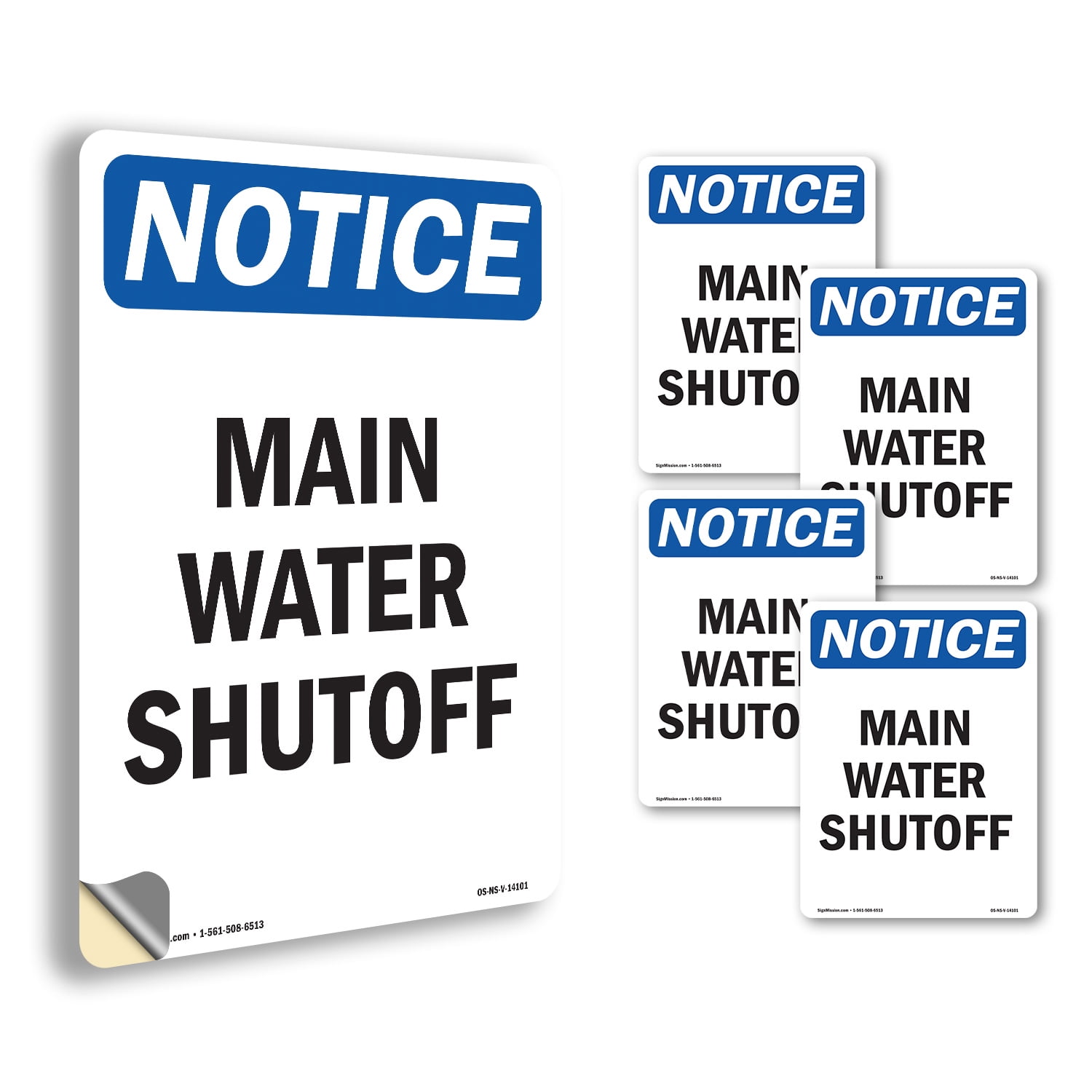 Main Water Shutoff OSHA Notice Vinyl Decal Label 18 Inch x 12 Inch - 5 ...