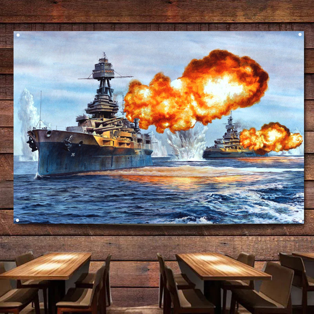 Main caliber on Cherbourg Battleships Wall Art Banners Hanging Flags ...