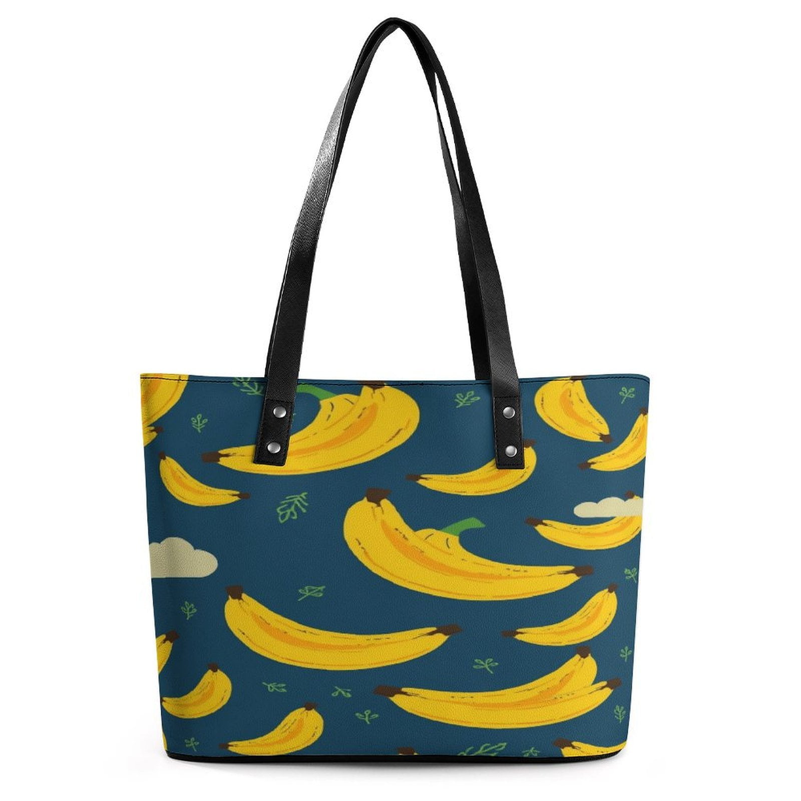 _Maine Banana Pattern Handbags PU Leather Shoulder Bag Tote Bag Top ...
