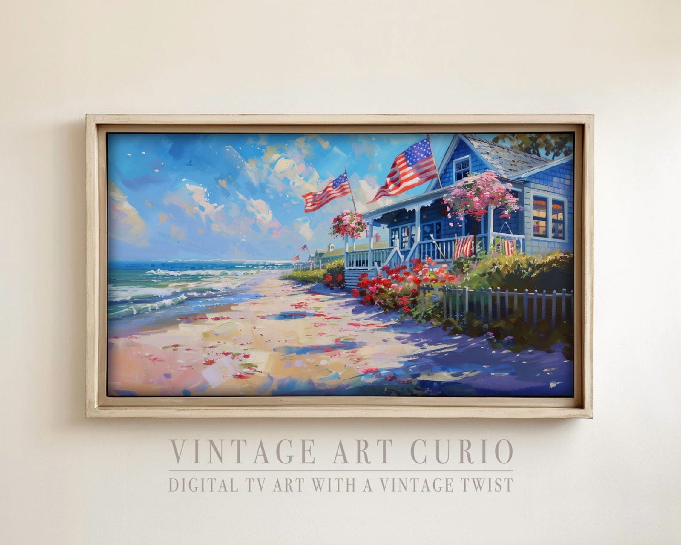 Maine Beach House Th Of July, Vintage Patriotic Flags UNFRAMED Poster ...