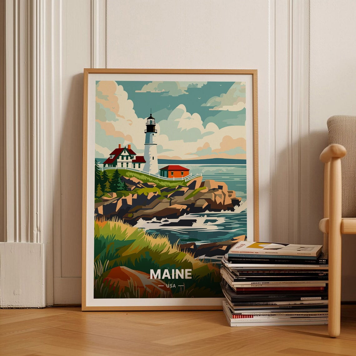 Maine Coastal Scenery Poster, Travel-Inspired Wall Art, State Landmarks ...