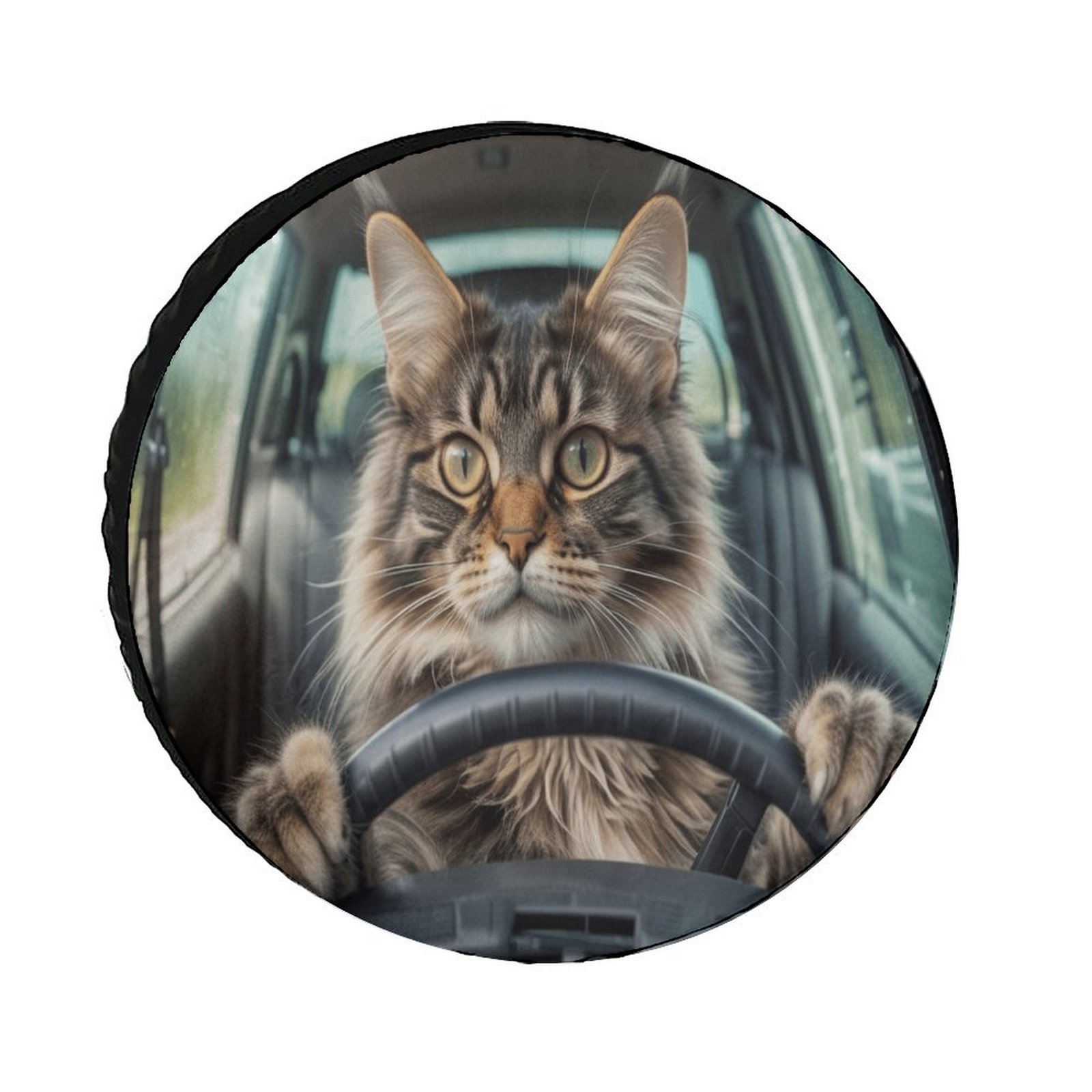 Maine Coon Cat Driving Printed Universal Fit Spare Tire Cover 26 Inch ...