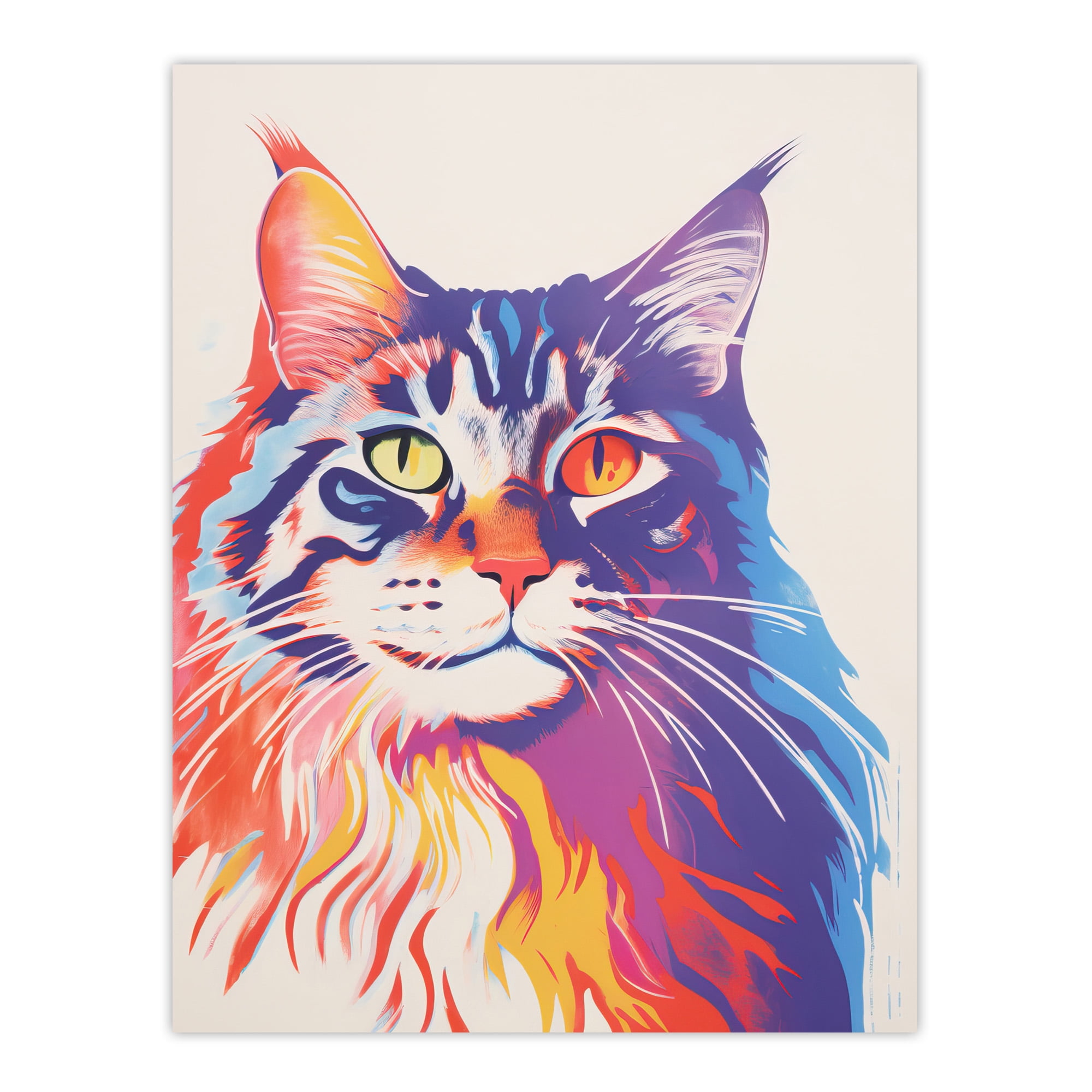 Maine Coon Cat Risograph Bright Orange Purple Blue Screenprint Artwork ...