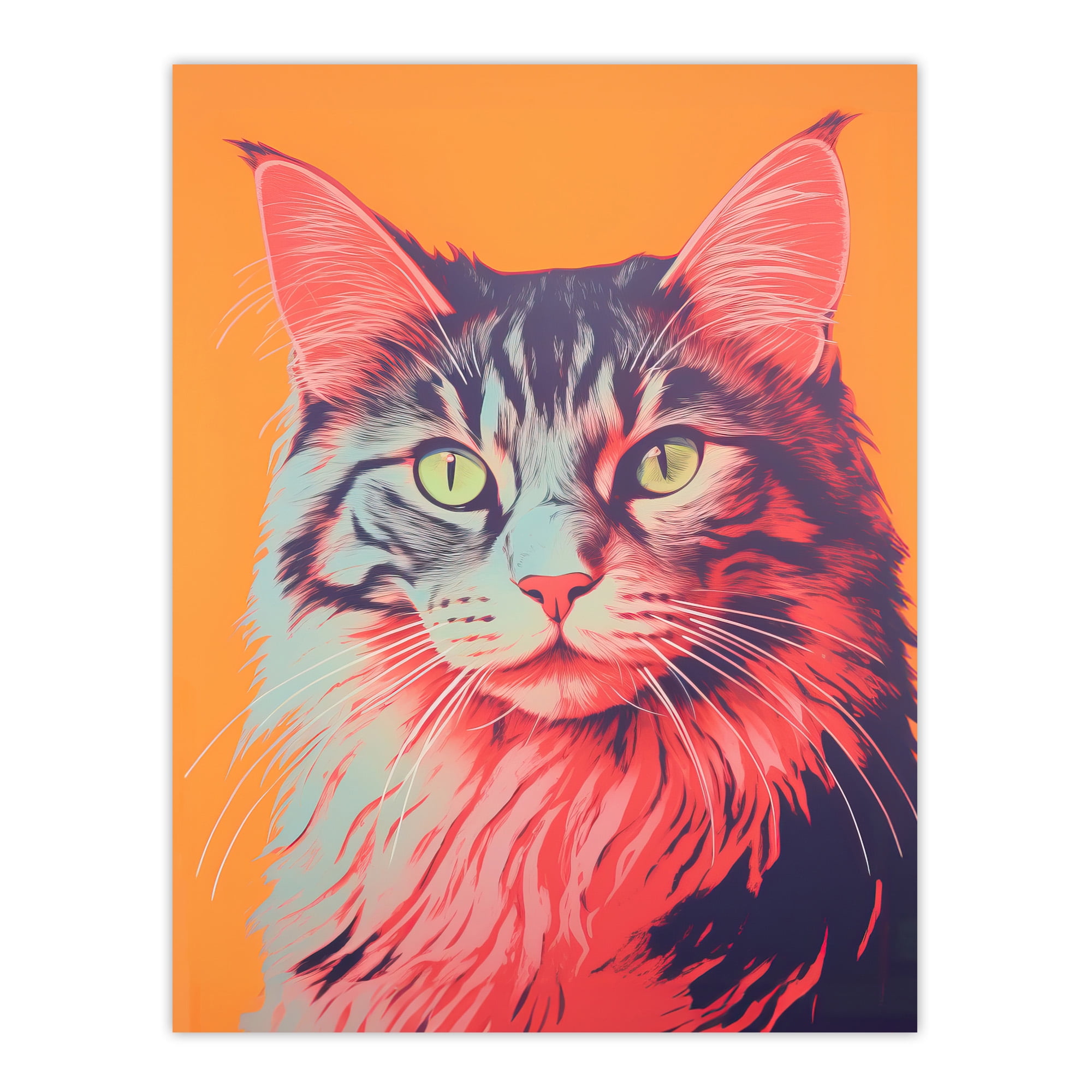 Maine Coon Cat Screen Print Risograph Artwork Spot Block Colour Duotone Retro Riso Interior ...