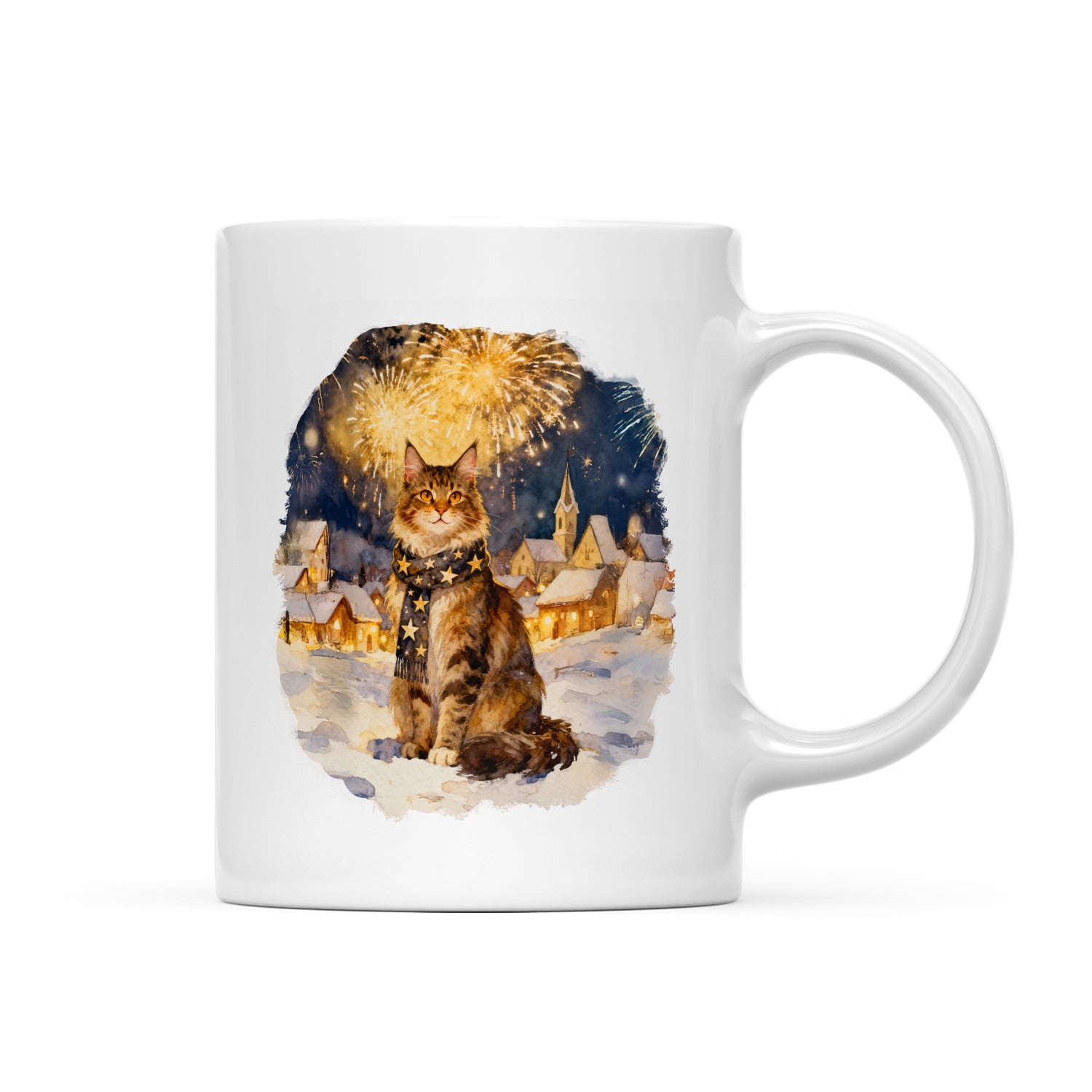 Maine Coon Happy New Year 2026 with Fireworks on New Year's Eve Mug Cat Lover Kitten Owner Gifts ...