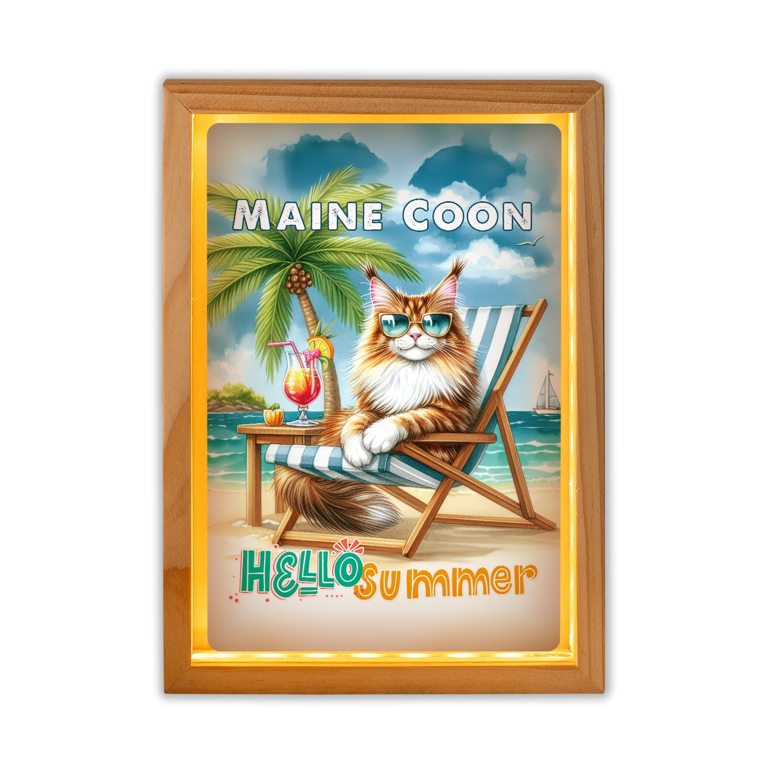 Maine Coon Hello Summer Beach Theme with Sunglasses and Tropical ...