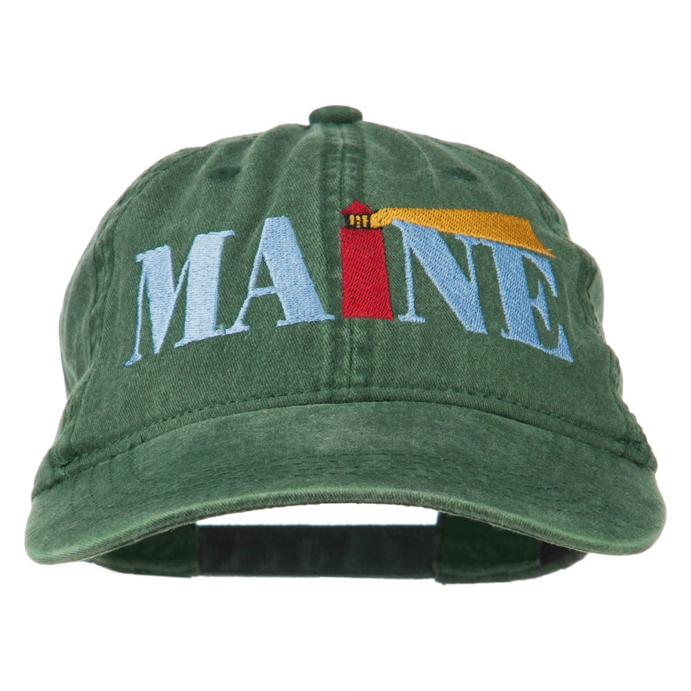 Maine Lighthouse Embroidered Washed Pigment Dyed Cap - Dark Green OSFM ...