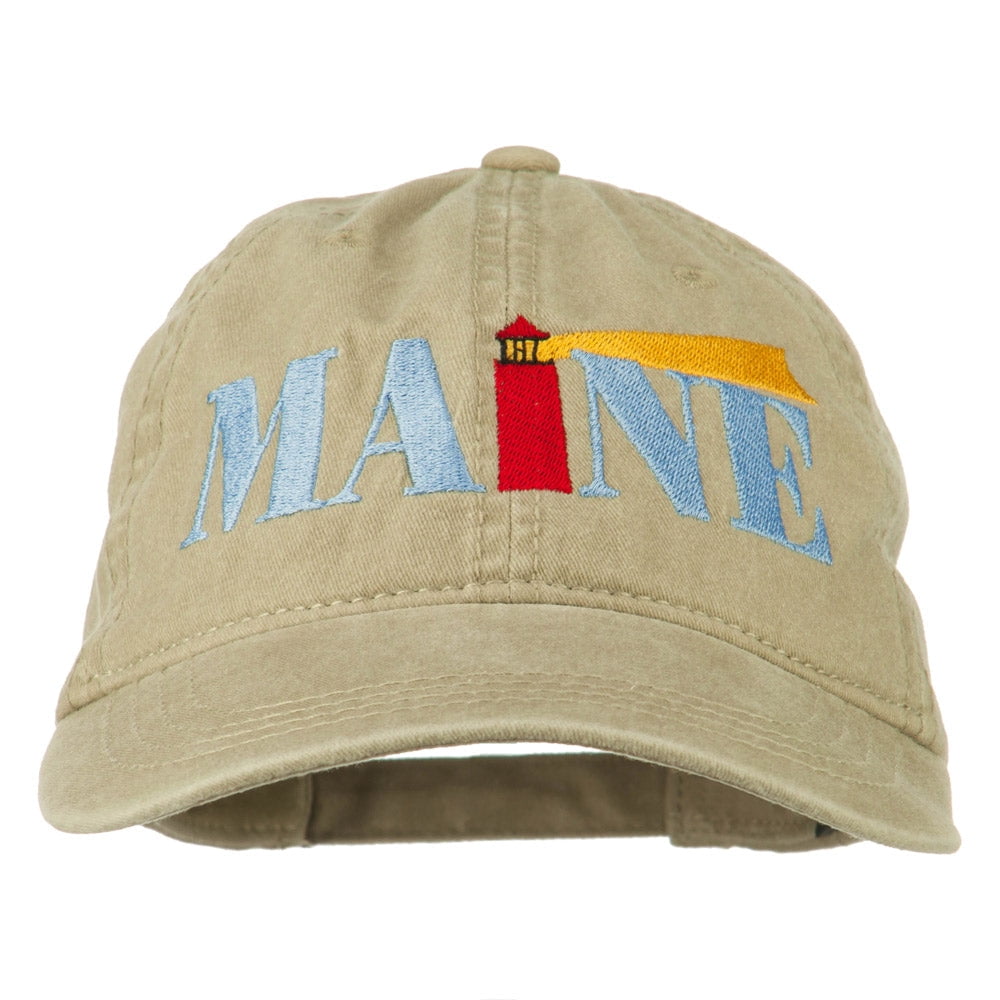 Maine Lighthouse Embroidered Washed Pigment Dyed Cap - Khaki OSFM ...