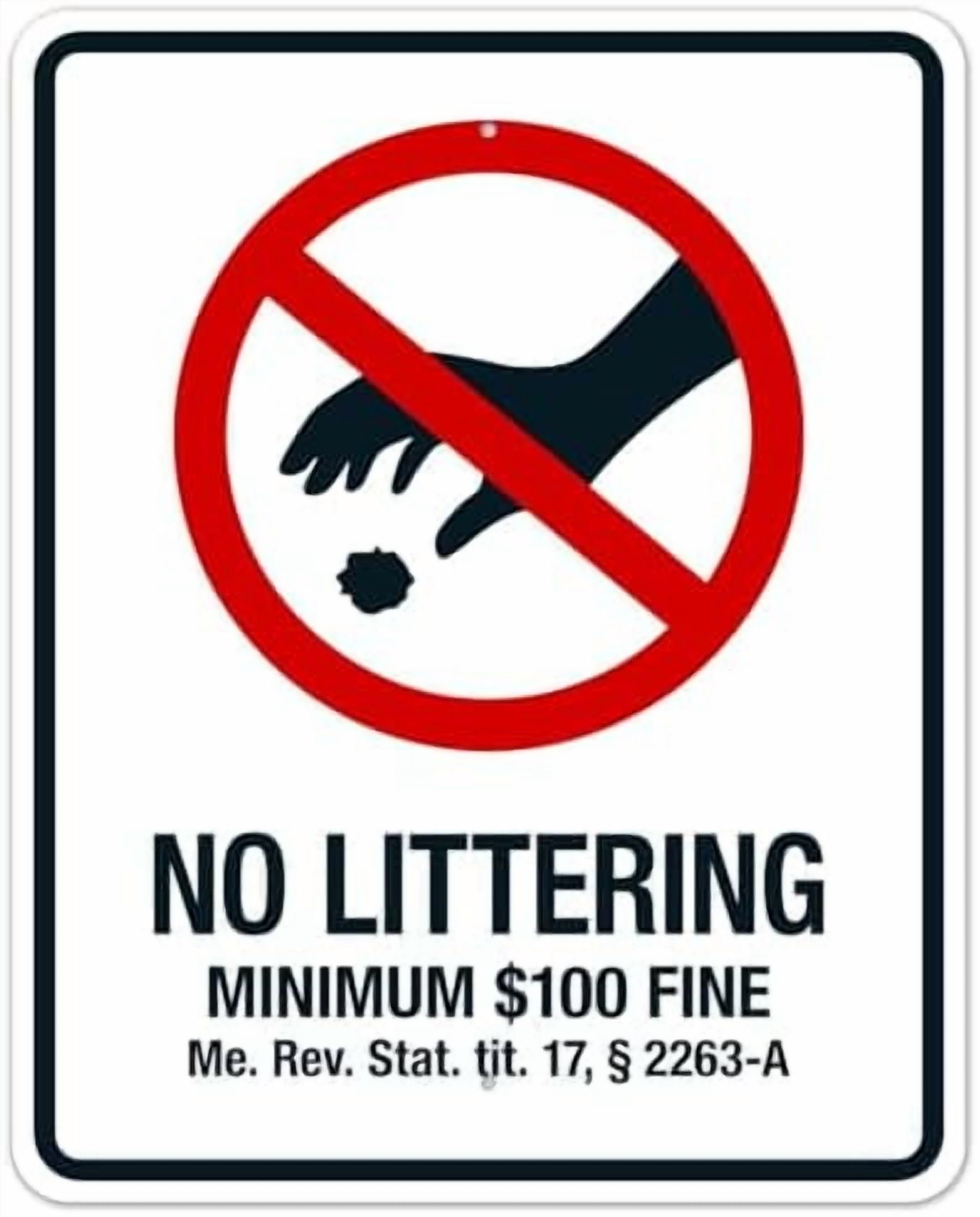 Maine No Littering Sign, No Littering Minimum $100 Fine Sign Property ...