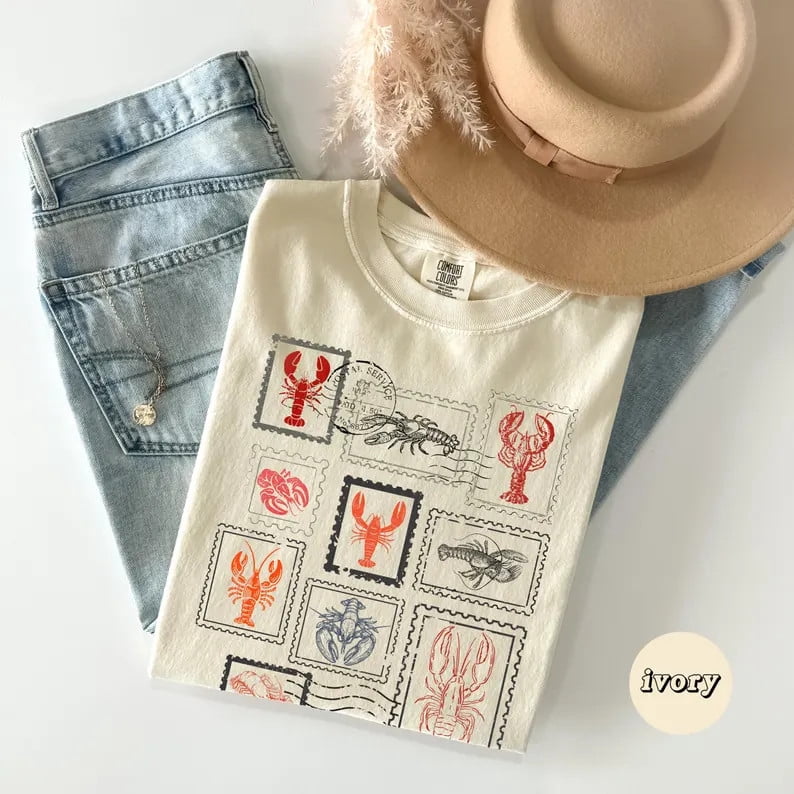 Maine Lobster Stamps Ocean Seafood Fishing T-Shirt - Walmart.com