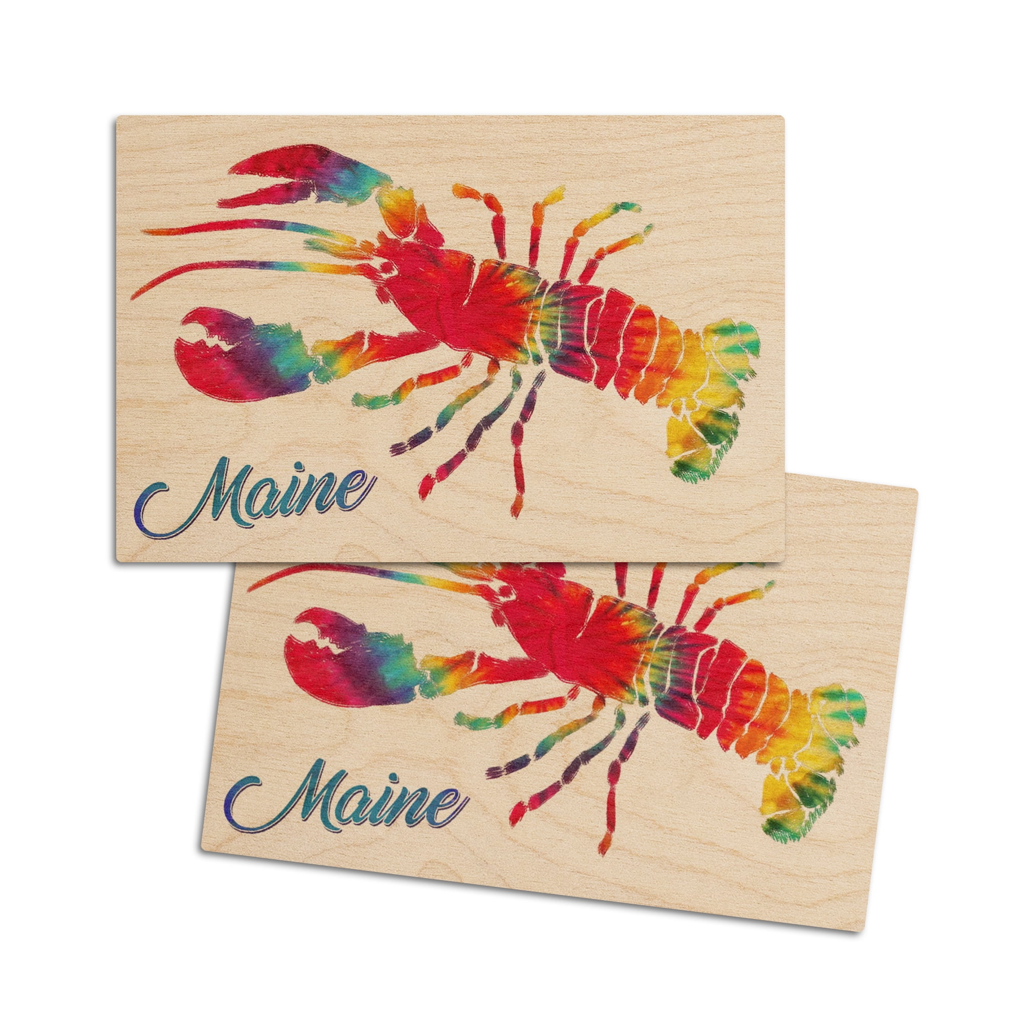 Maine, Lobster, Tie Dye (4x6 Birch Wood Postcards, 2-Pack Stationary ...