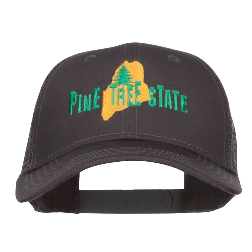 Maine Pine Tree State Embroidered Trucker Cap - Charcoal Grey OSFM ...