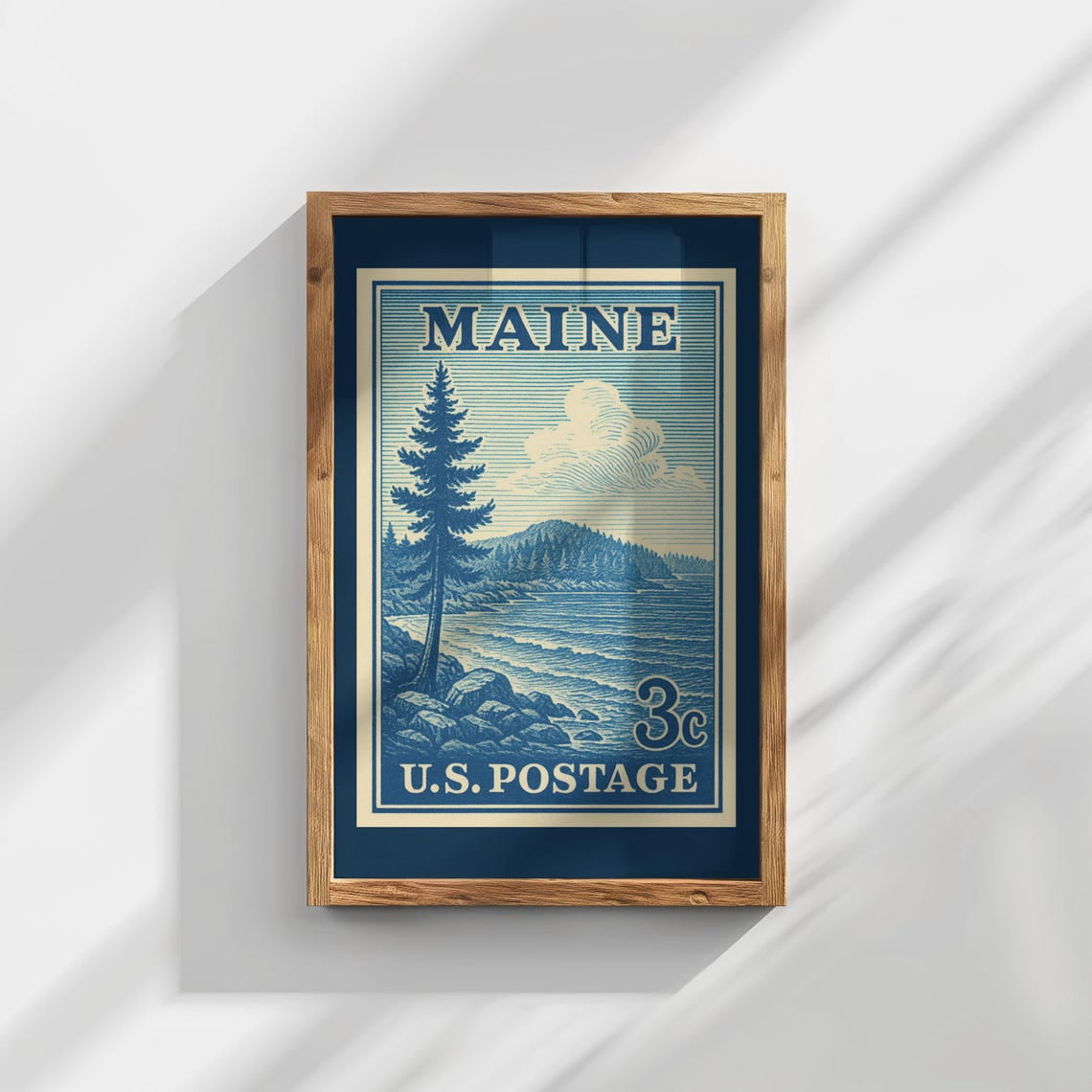 Maine Postage Stamp Poster Vintage Style Engraved Coastal Landscape ...