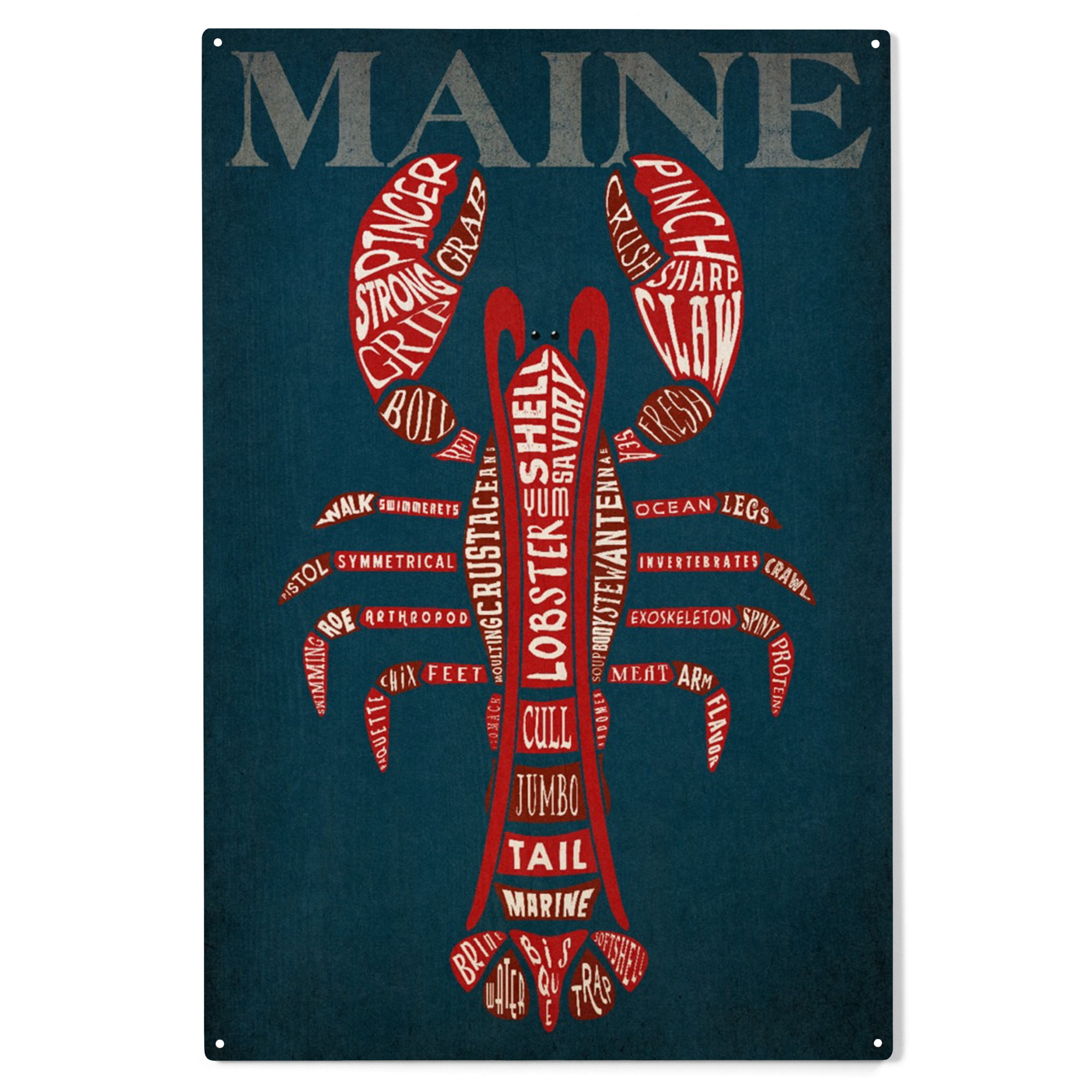 Maine, Red Lobster, Typography Birch Wood Wall Sign (10x15 Rustic Home ...