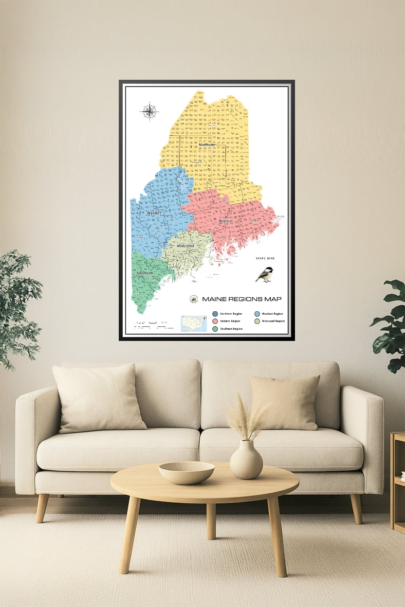 Maine Regions Map Poster – Color-Coded Regional Wall Art | Educational ...