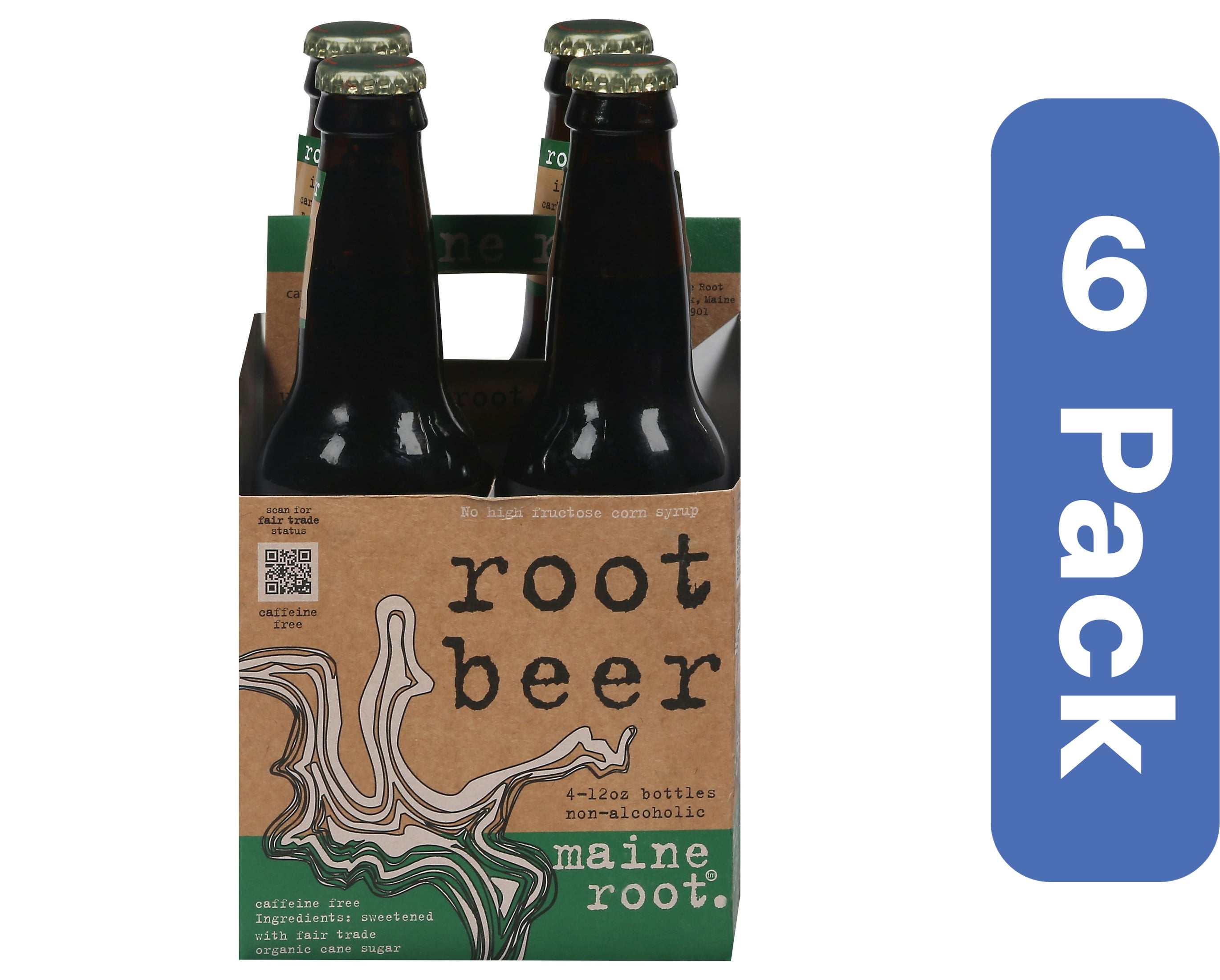 Maine Root Sweetened Root Beer Soda 4 Pack 48 fl oz (Pack Of 6 ...