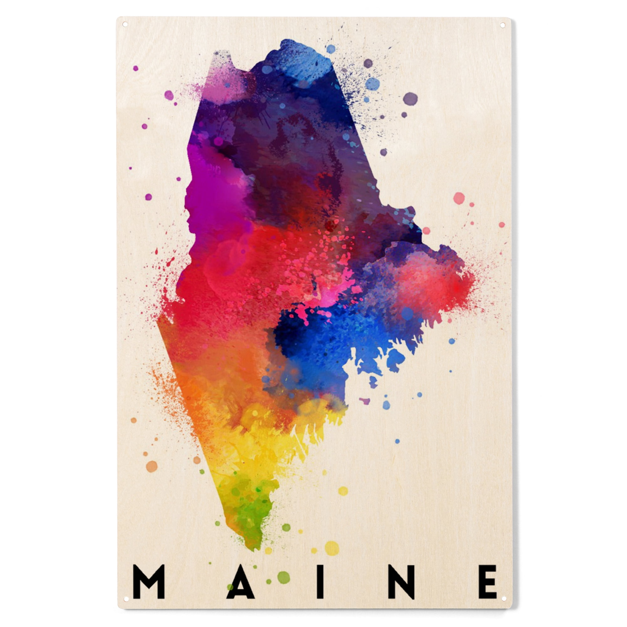 Maine, State Abstract Watercolor Birch Wood Wall Sign (10x15 Rustic ...