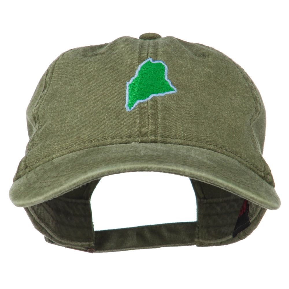 Maine State Map Embroidered Washed Cotton Cap - Olive Green OSFM ...