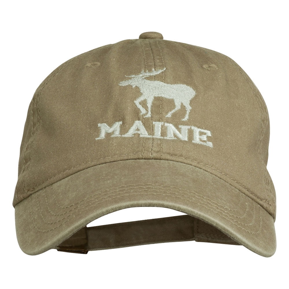 Maine State Moose Embroidered Washed Dyed Cap - Khaki OSFM - Walmart.com