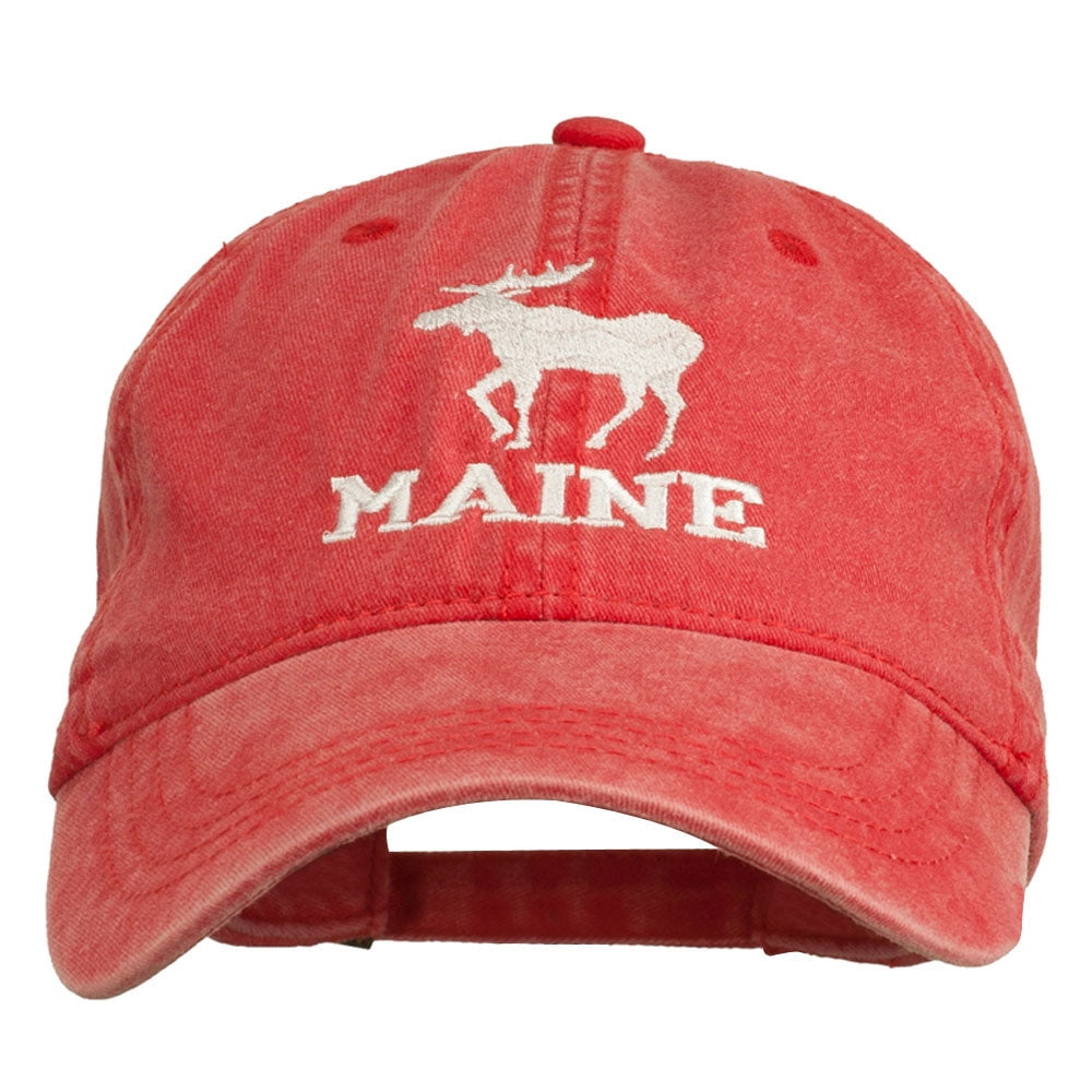 Maine State Moose Embroidered Washed Dyed Cap - Red OSFM - Walmart.com