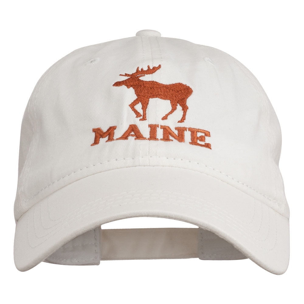 Maine State Moose Embroidered Washed Dyed Cap - White OSFM - Walmart.com