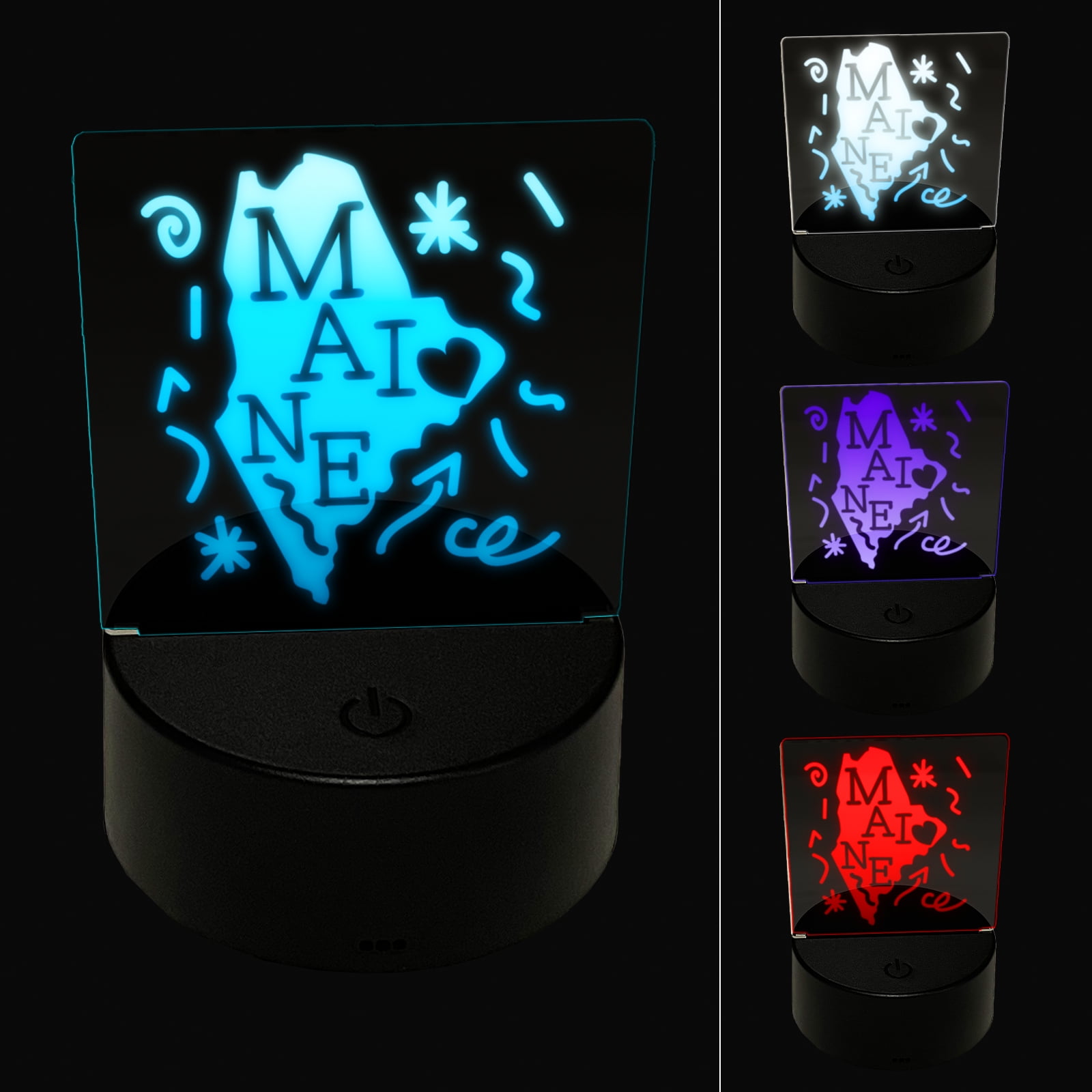 Maine State with Text Swirls LED Night Light Sign 3D Illusion Desk ...