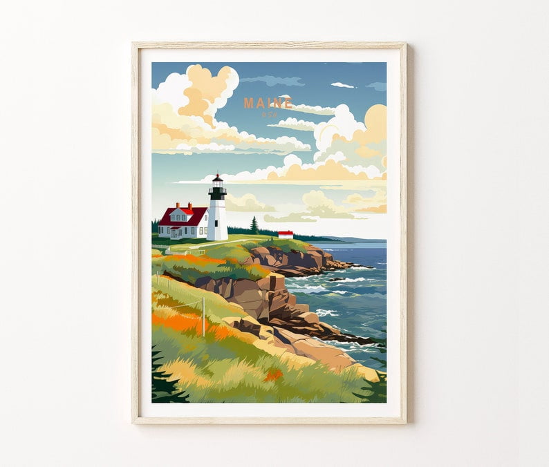 Maine Travel Print, Coastal Travel Poster, Travel Wall Art, State ...