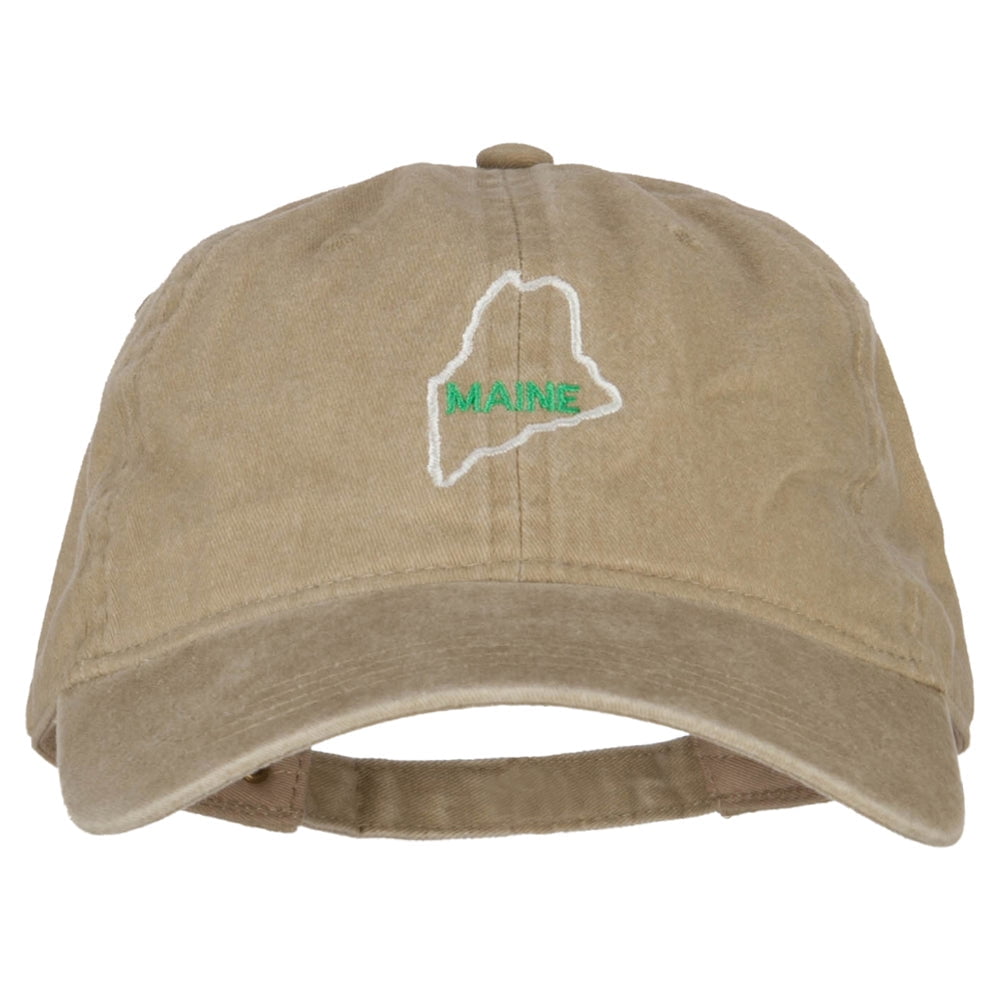 Maine with Map Outline Embroidered Washed Cotton Twill Cap - Khaki OSFM ...