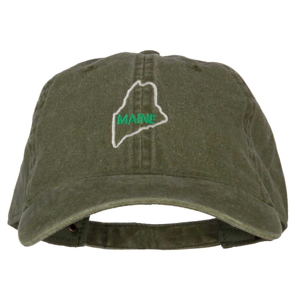Maine with Map Outline Embroidered Washed Cotton Twill Cap - Olive OSFM ...