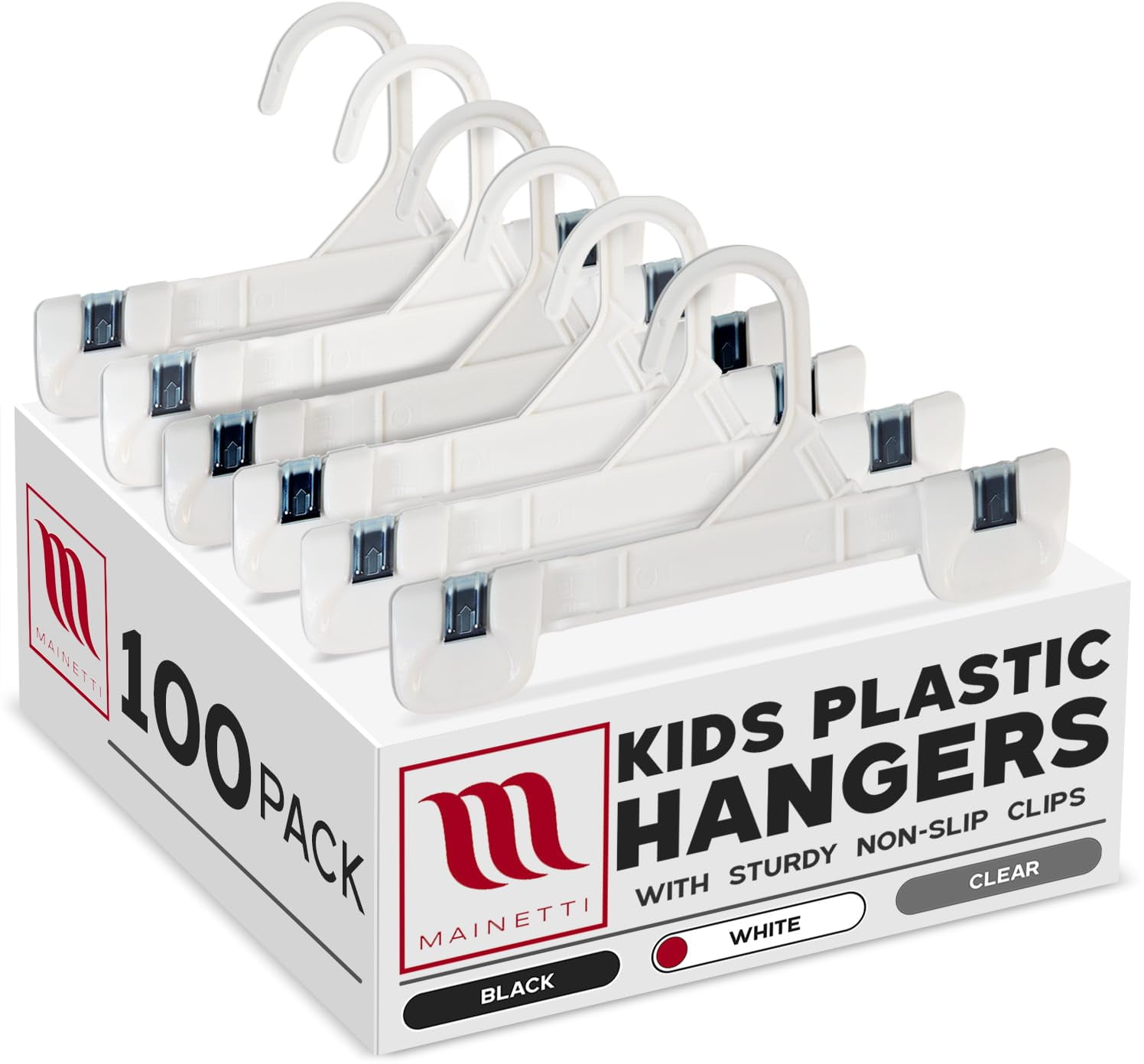 Mainetti 1004 White Kids Plastic Hangers - 100 Pack with Sturdy Plastic ...