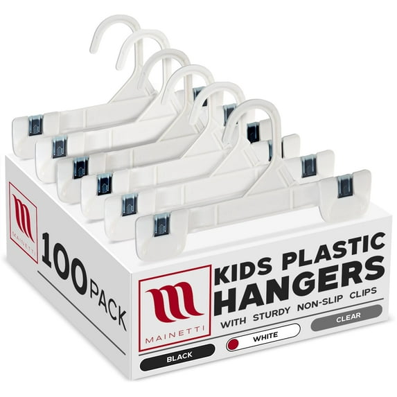 Mainetti 1004 White Kids Plastic Hangers - 100 Pack with Sturdy Plastic ...