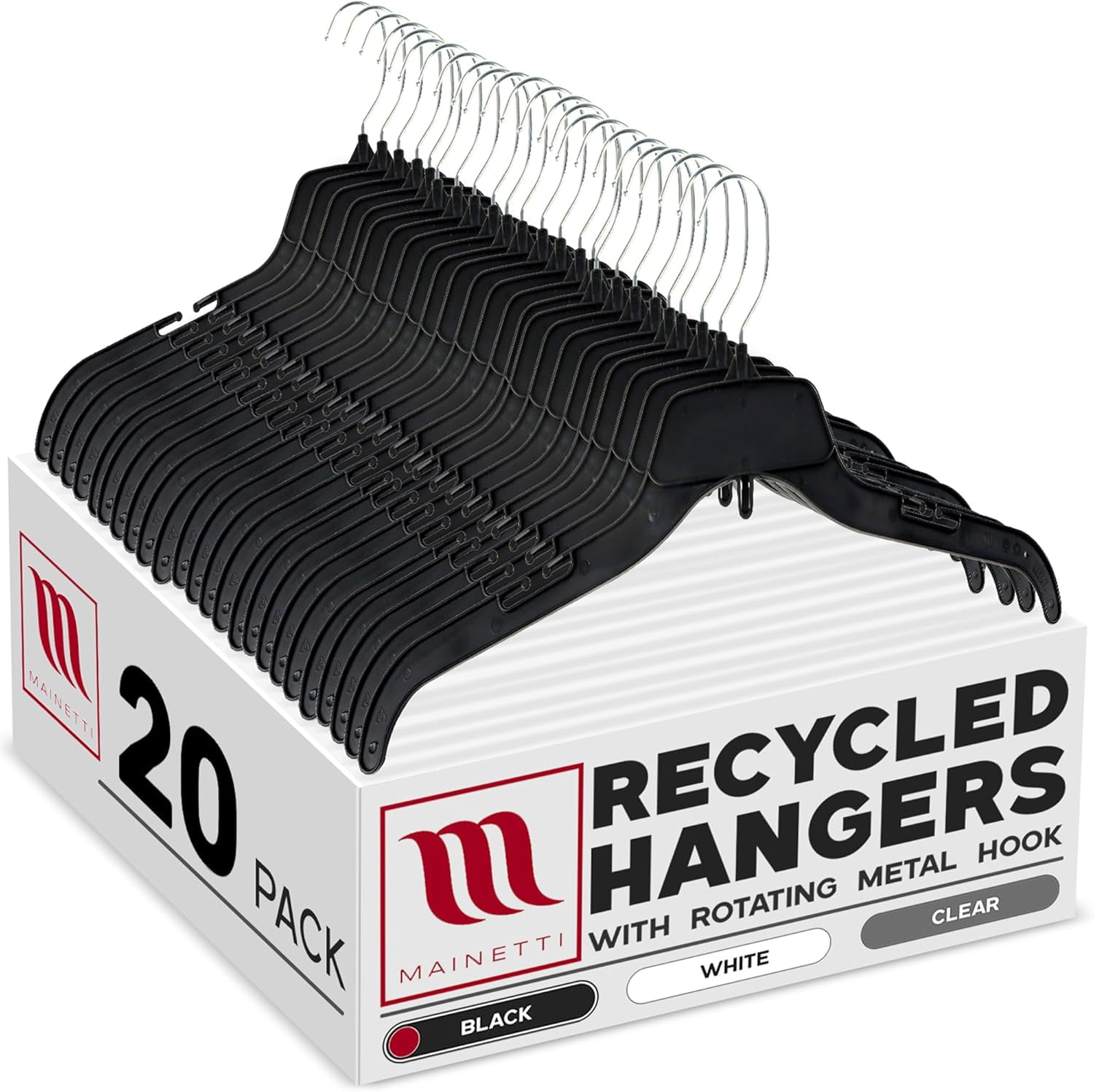 Mainetti 484 Black Plastic Hangers - 20 Pack with Rotating Metal Hook ...