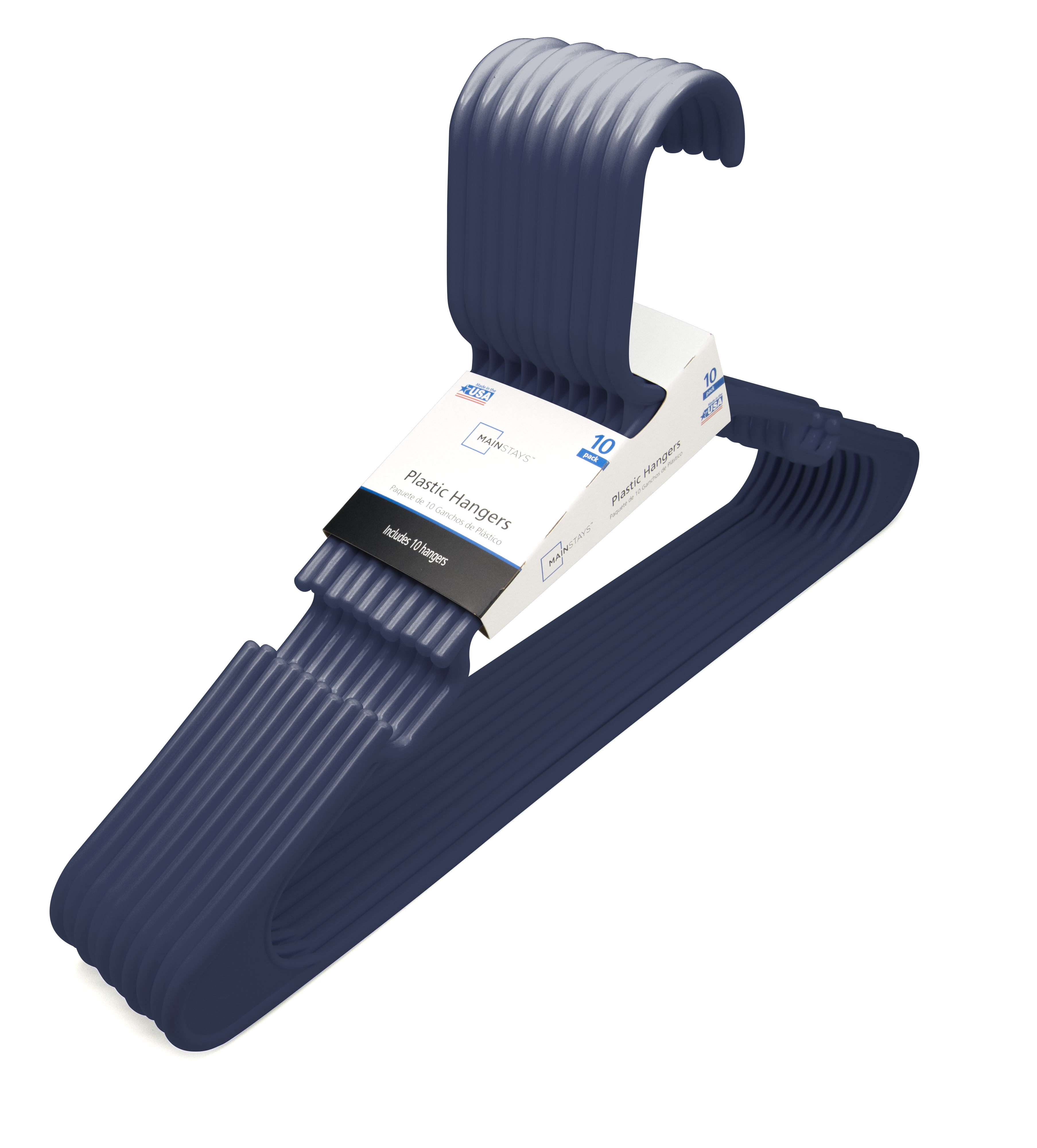 Mainstay Bright Navy Plastic Hangers, 10 Count - Walmart.com