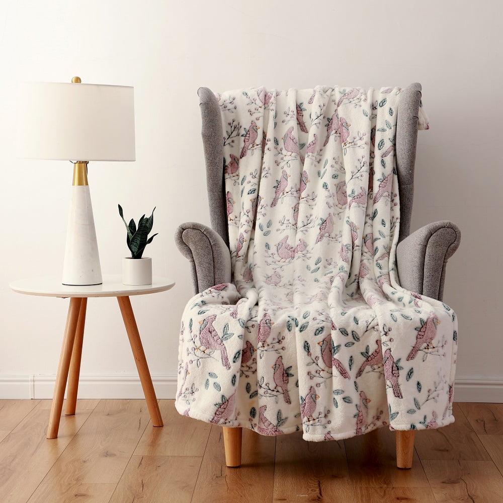 Mainstay Printed Textured Plush Throw 50” x 60” Cardinal - Walmart.com