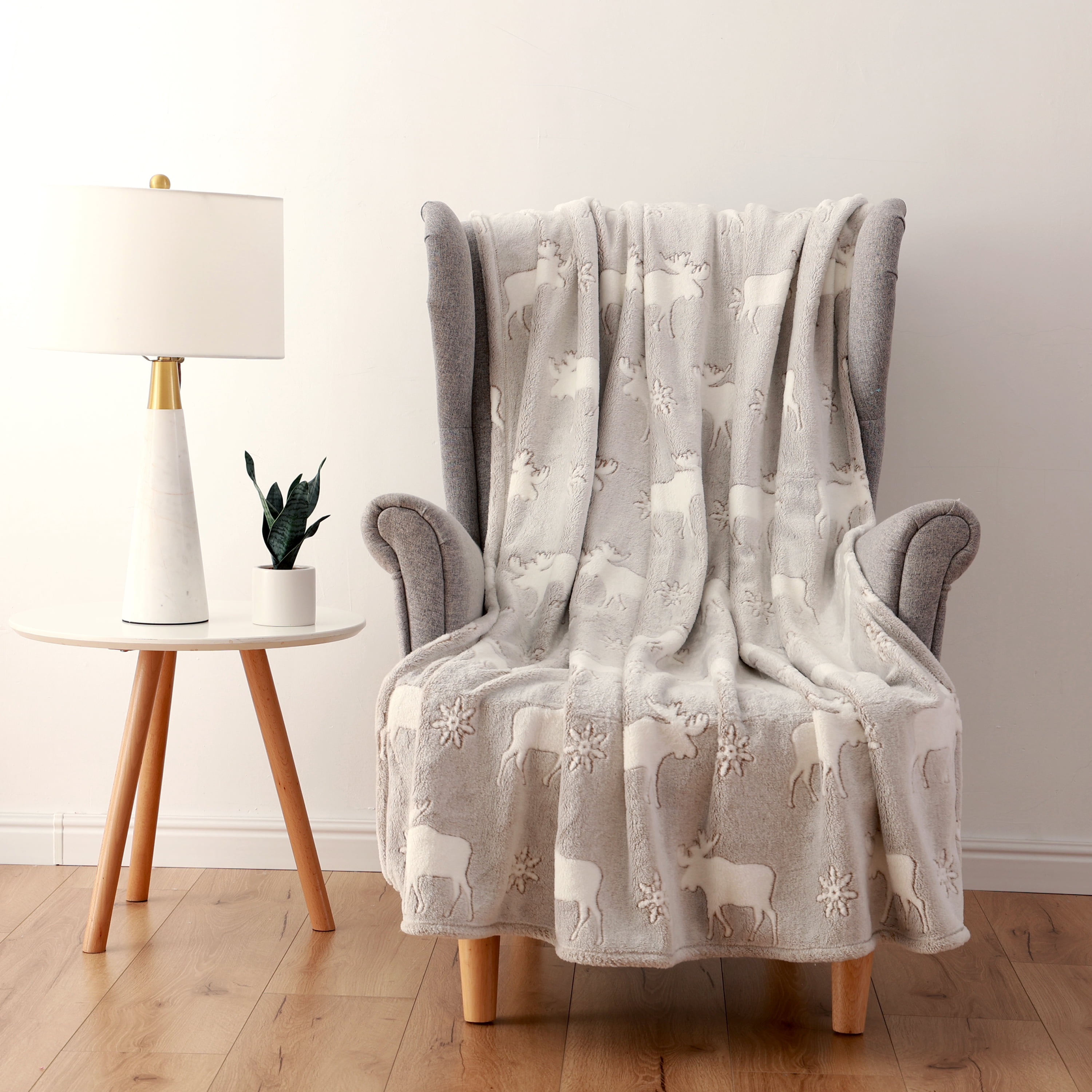 Mainstays Printed Textured Plush Throw 50x60 Moose Blanket Soft Warm ...