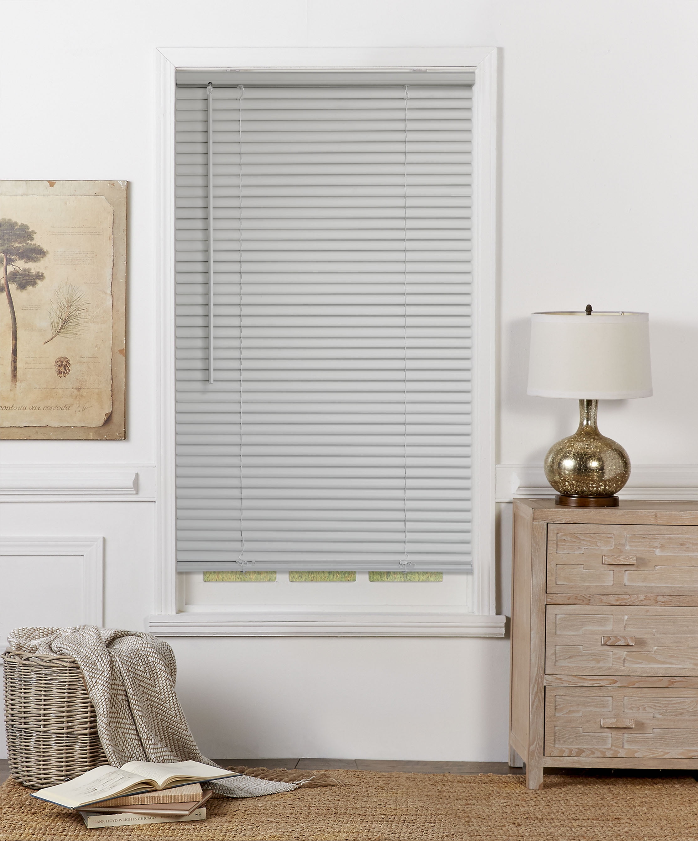 "Mainstays Cordless Vinyl Blinds, 1 in. Room Darkening, Gray, 34""W x ...
