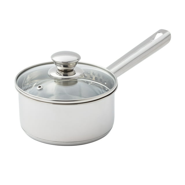 Mainstays 1 qt Oven Safe Stainless Steel Saucepan with Straining Lid ...
