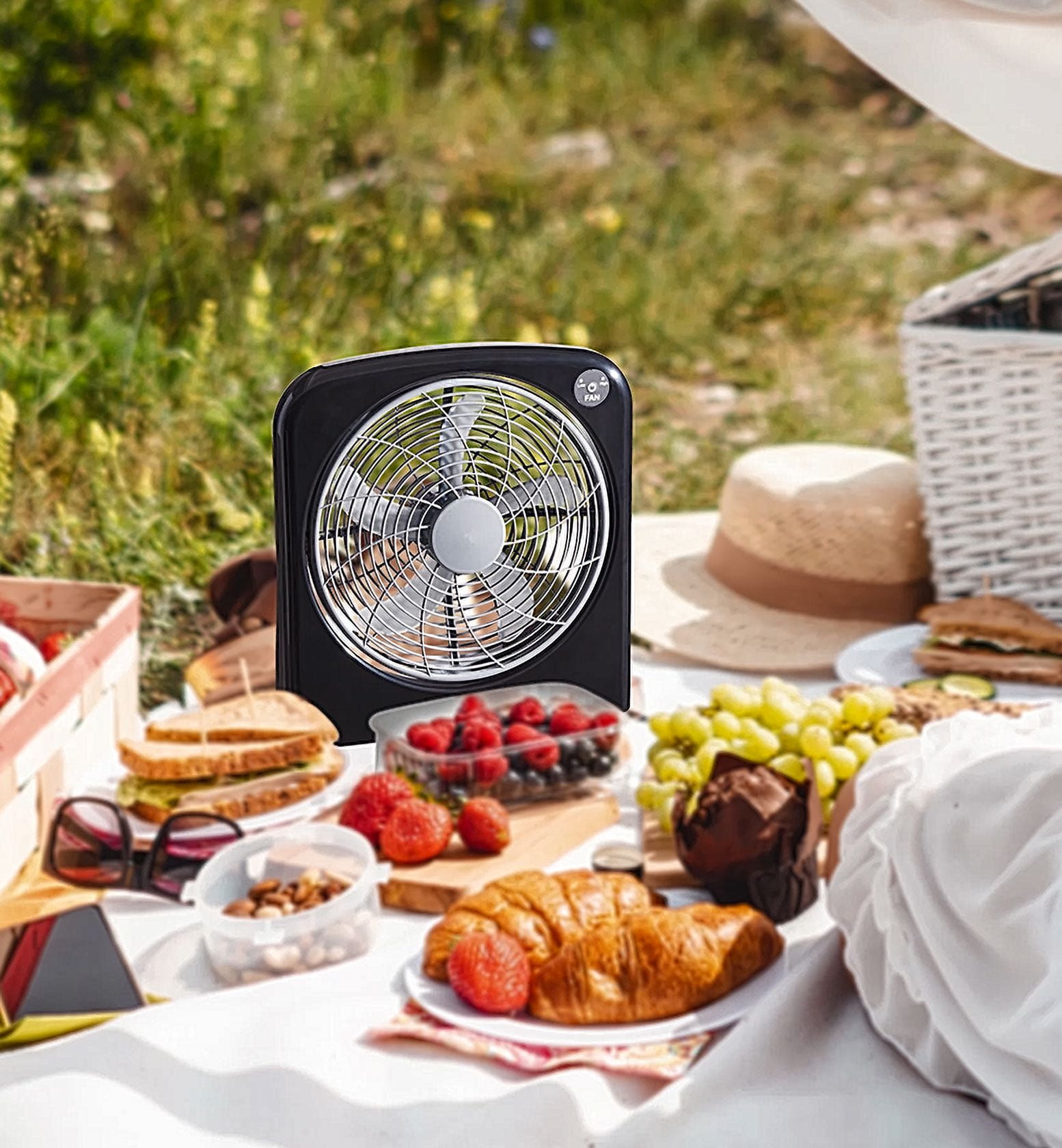 Mainstays 10'' 130 Degree Pivoting Grill Plastic Portable Box Fan ...