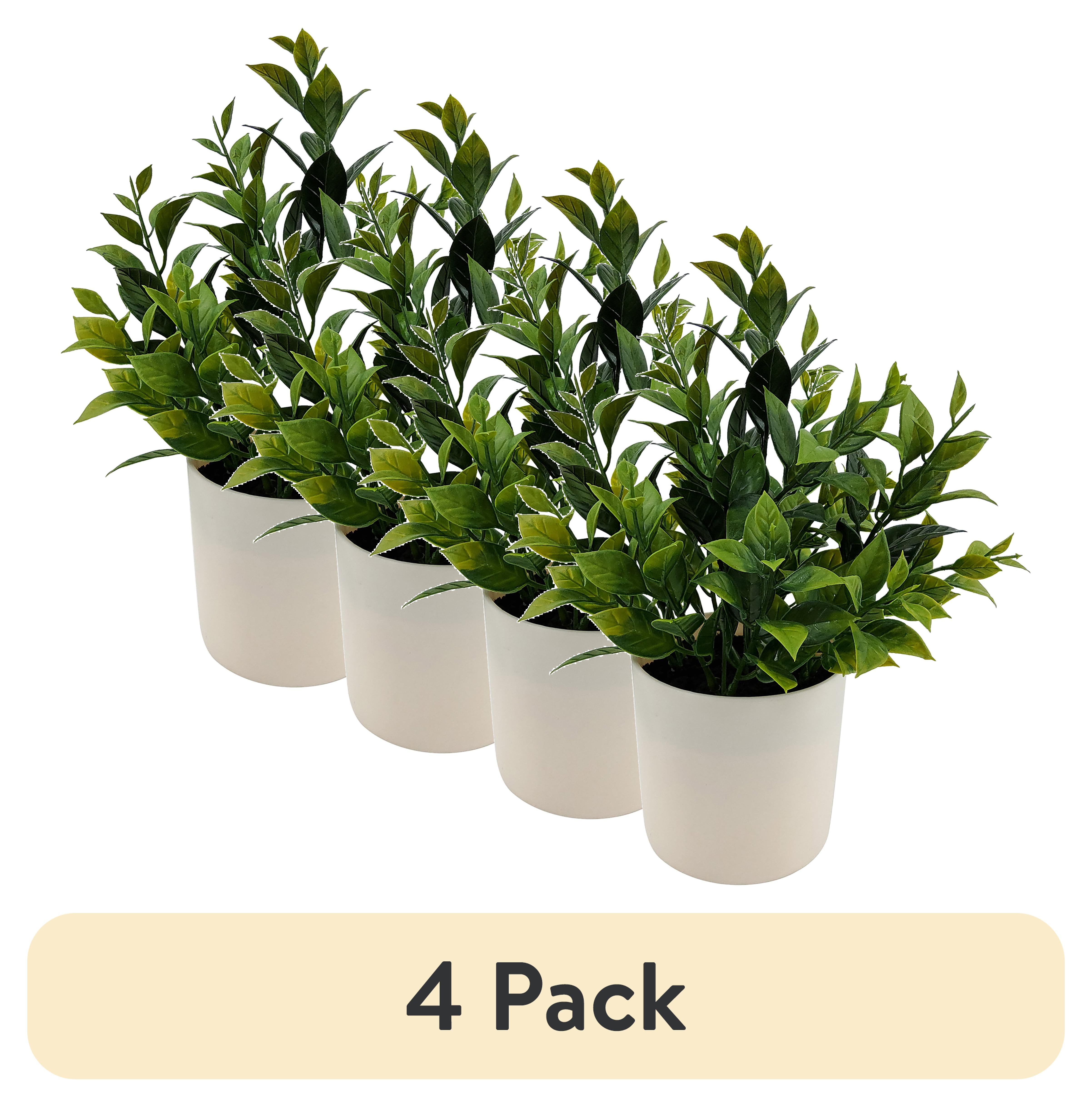(4 pack) Mainstays 10" Artificial Tea Leaf Plant in Vanilla Planter ...