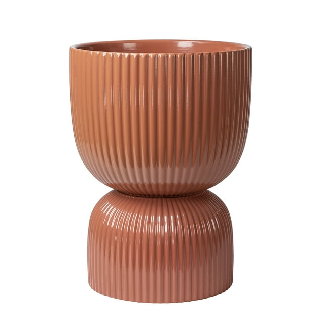 Mainstays 10”D x 13.5”H Round Ceramic Fulted Planter, Red - Walmart.com