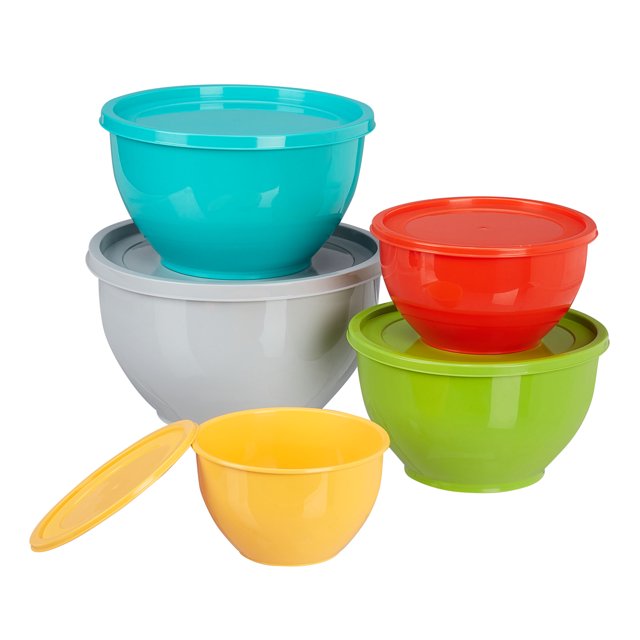 Mainstays 10 Pc Plastic Mixing Bowl Set with Lids (Assorted) - Walmart.com